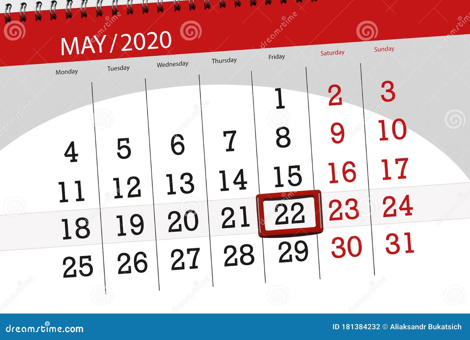 Calendar Planner for the Month May 2020, Deadline Day, 22, Friday Stock ...