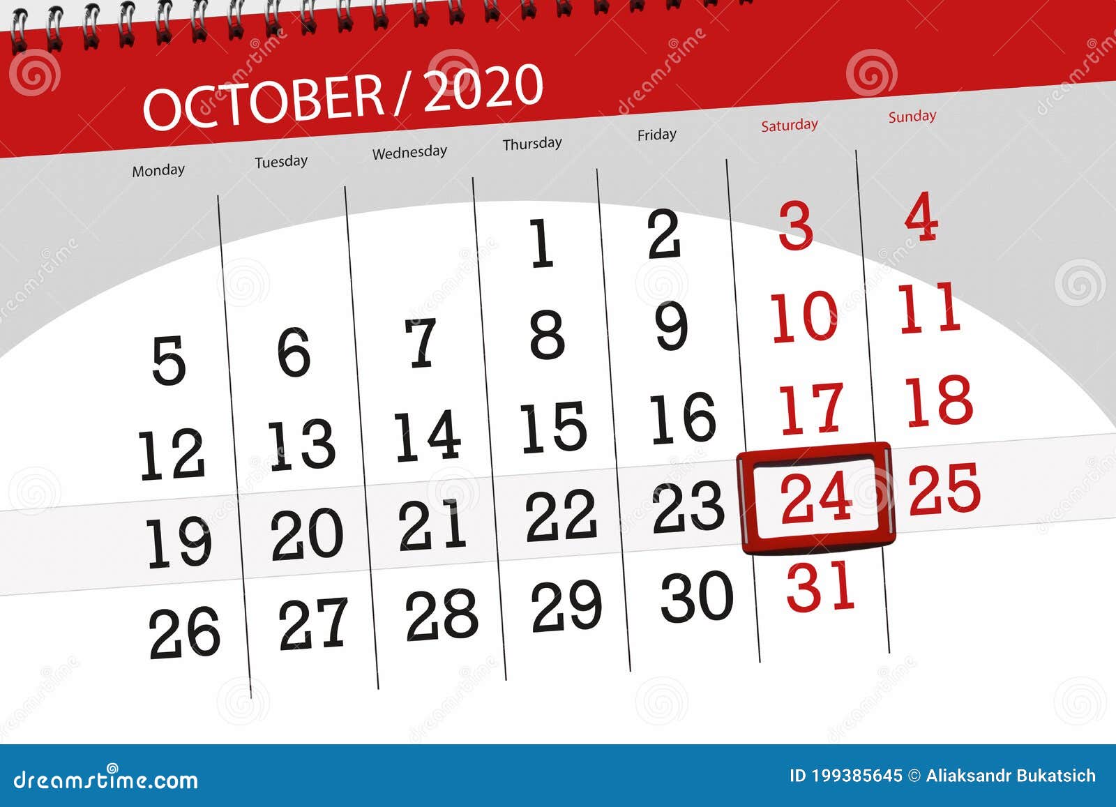 Calendar Planner for the Month October 2020, Deadline Day, 24, Saturday ...