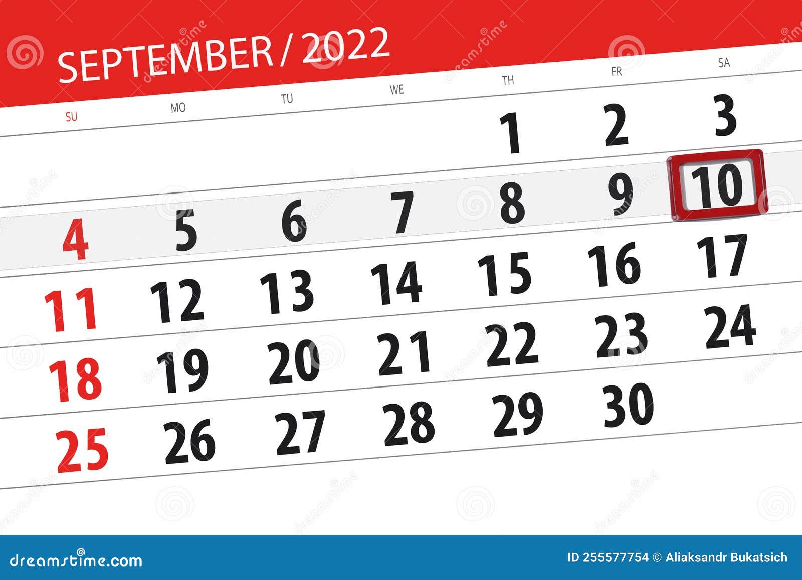 Calendar Planner for the Month September 2022, Deadline Day, 10 ...