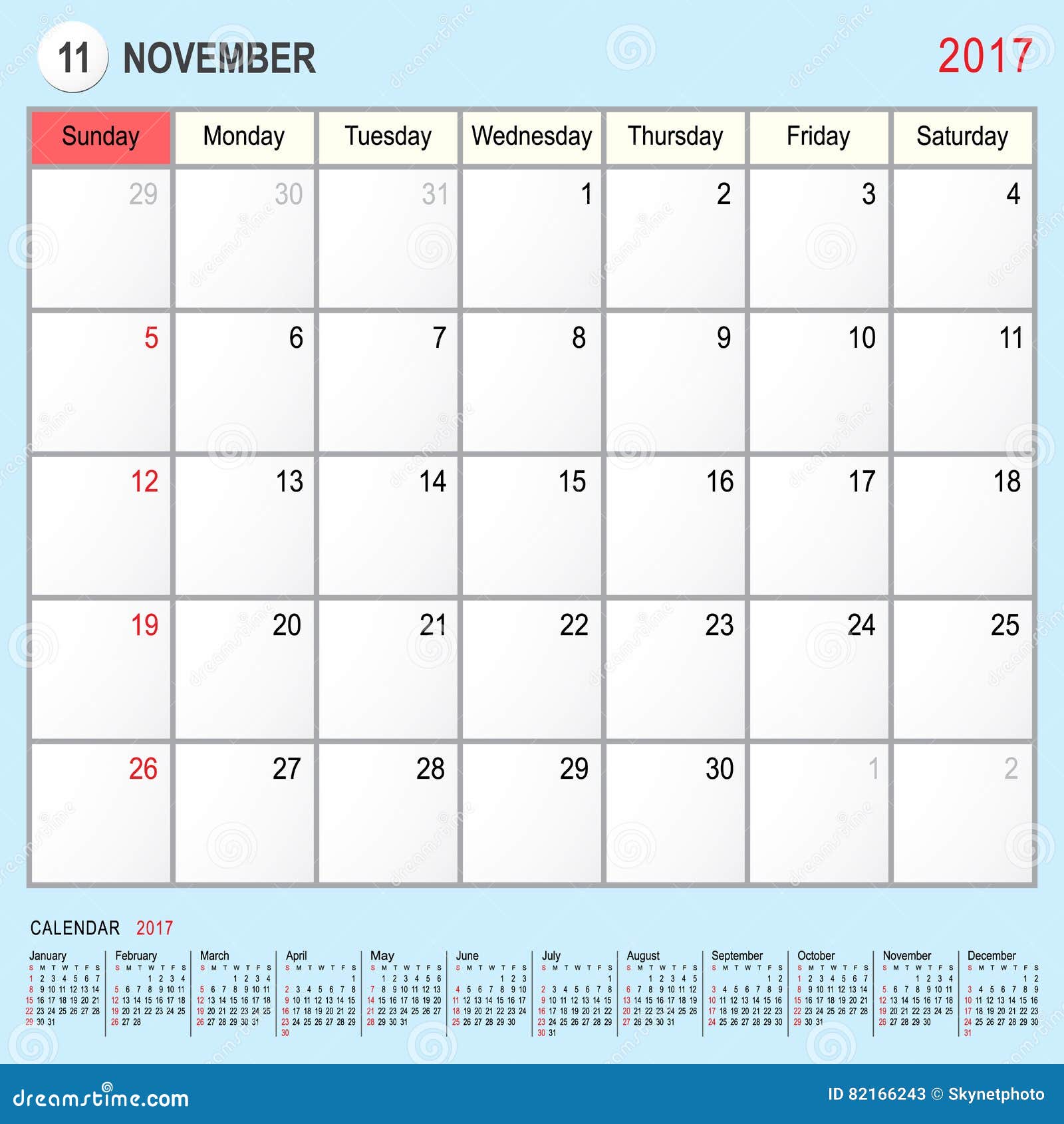 Calendar Planner November 2017 Stock Vector - Illustration of diary ...