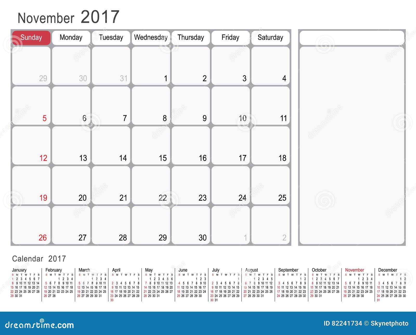 Calendar Planner November 2017 Stock Vector - Illustration of editable ...