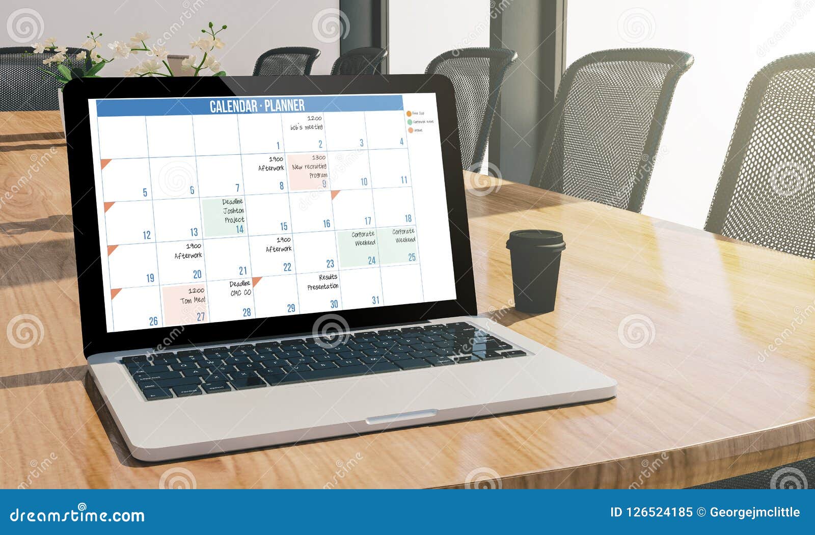 Calendar Planner Screen Laptop at Conference Room Mockup Stock ...