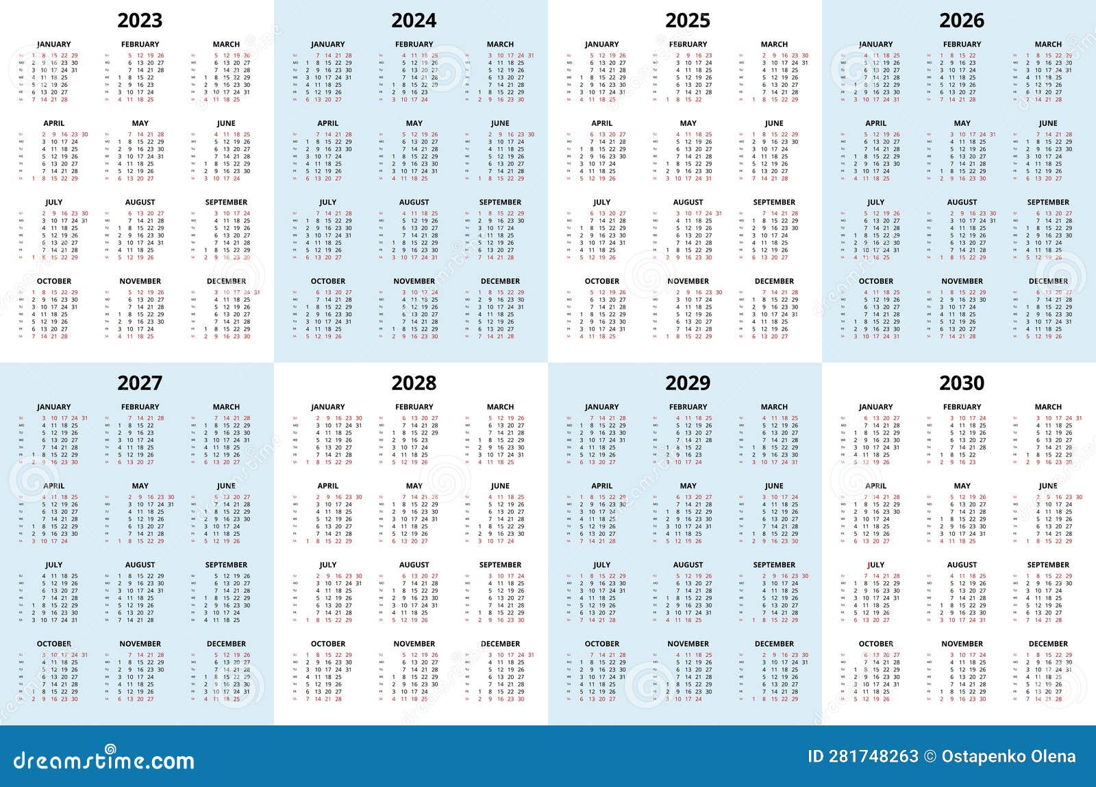 Calendar Planner 2023 - 2030. Calendar Template. Design Print Template ...