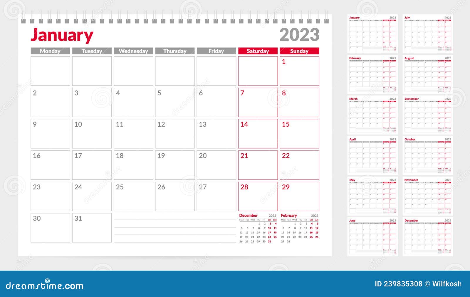 Calendar 2023 Planner Template. Week Starts On Monday. Set Of 12 Months ...