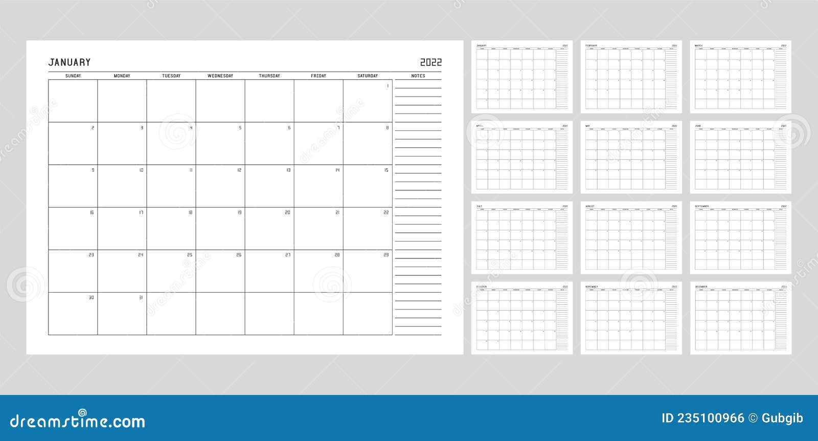 Calendar Planner Template for 2022 Year Stock Vector - Illustration of ...