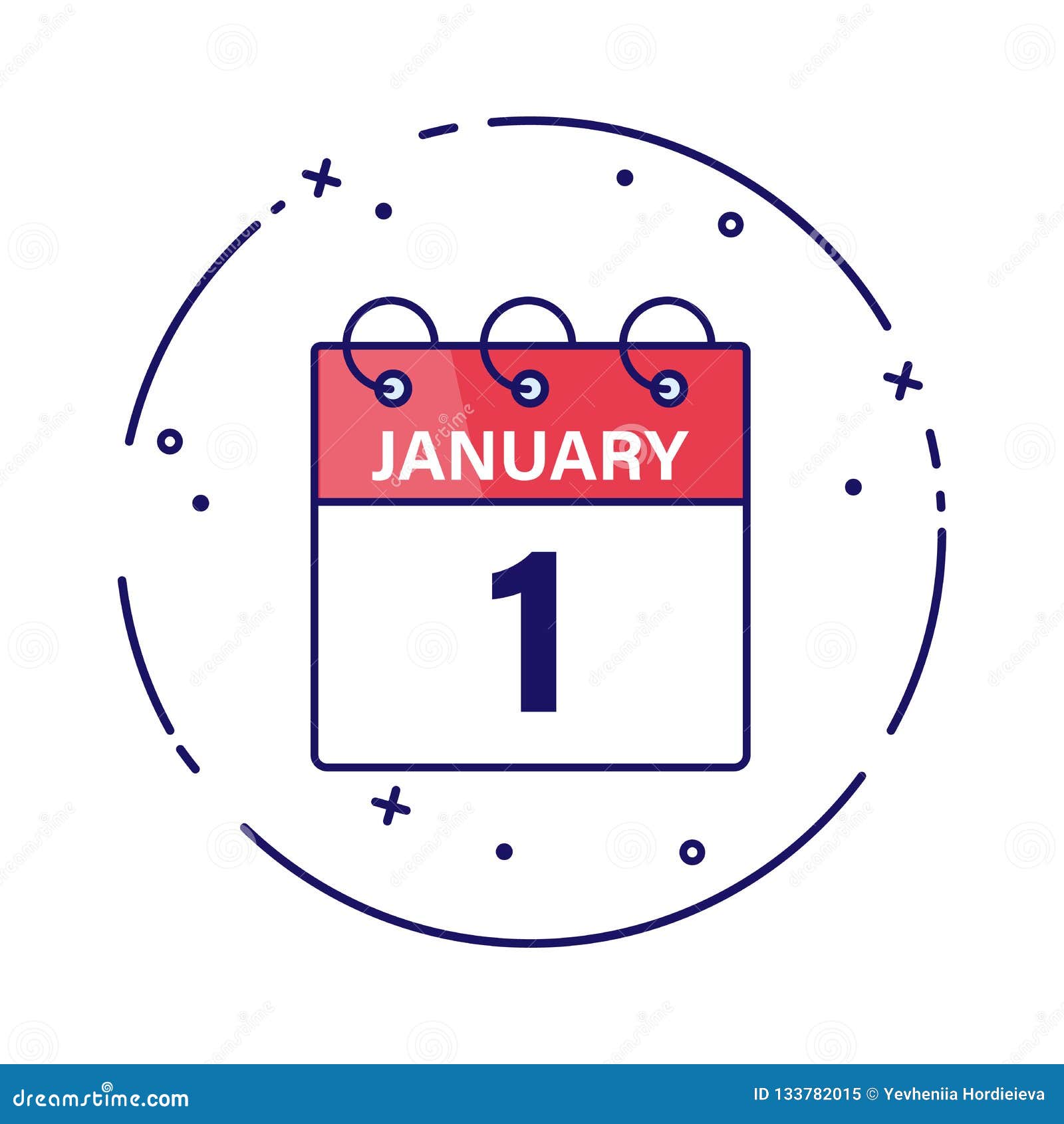 Calendar or Planner Vector Illustration. January 1. New Month, Start or ...