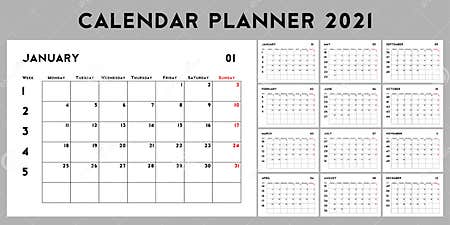 2021 Calendar Planner with Week Numbers, Basic Design Template Stock ...