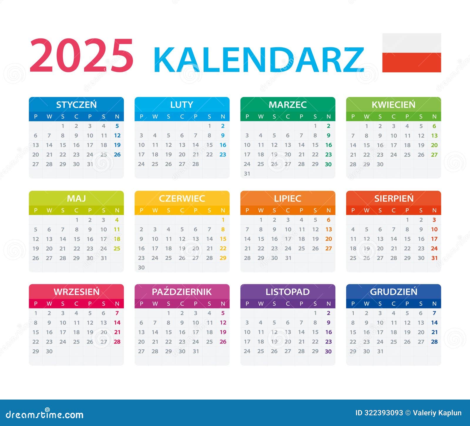 Calendar In Polish For 2022. Year Planner And Organizer. Simple And ...