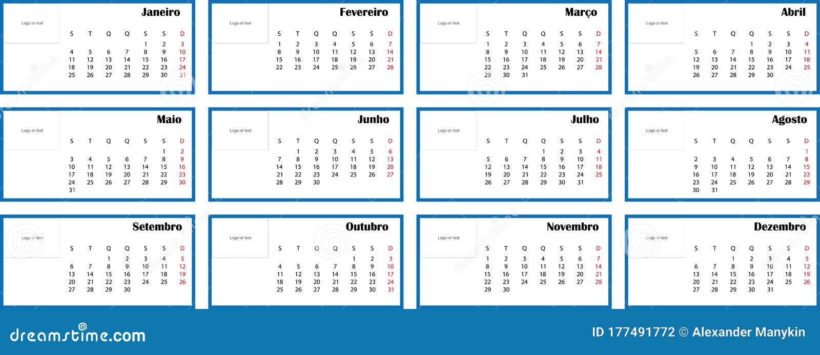 Simple Calendar for 2021 in Portuguese Stock Vector - Illustration of ...