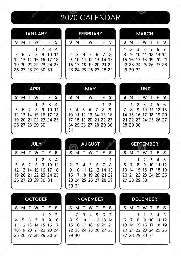 2020 Calendar. Printable A4 Size 2020 Calendar. Stock Vector ...