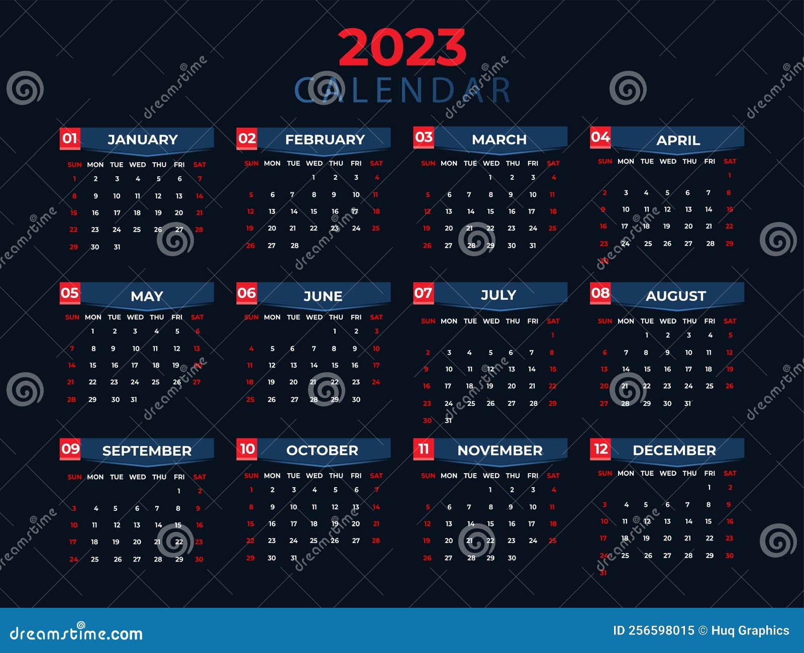 Yearly Calendar 2023 Week Starts from Sunday Stock Vector ...