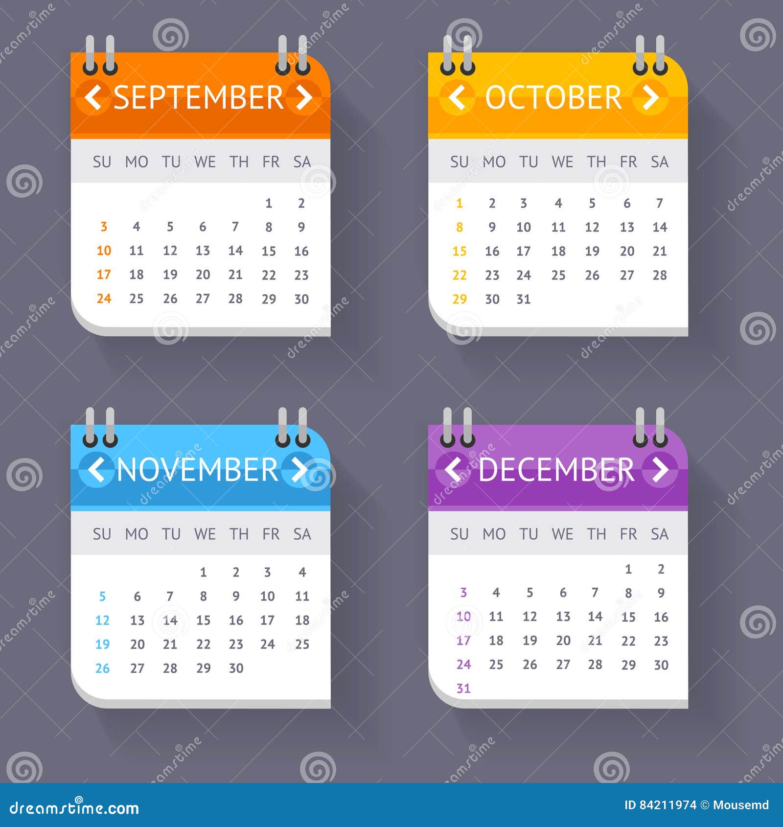 Calendar Quarter Month Set. Vector Stock Vector - Illustration of ...