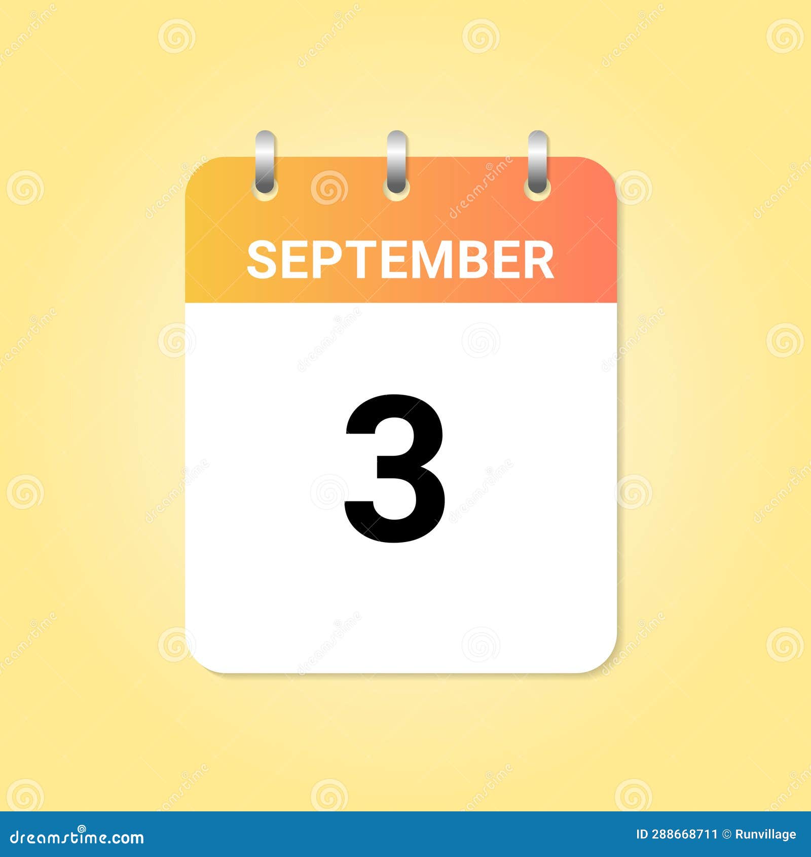 Daily Calendar 3rd of September Month on White Paper Note Stock Vector ...
