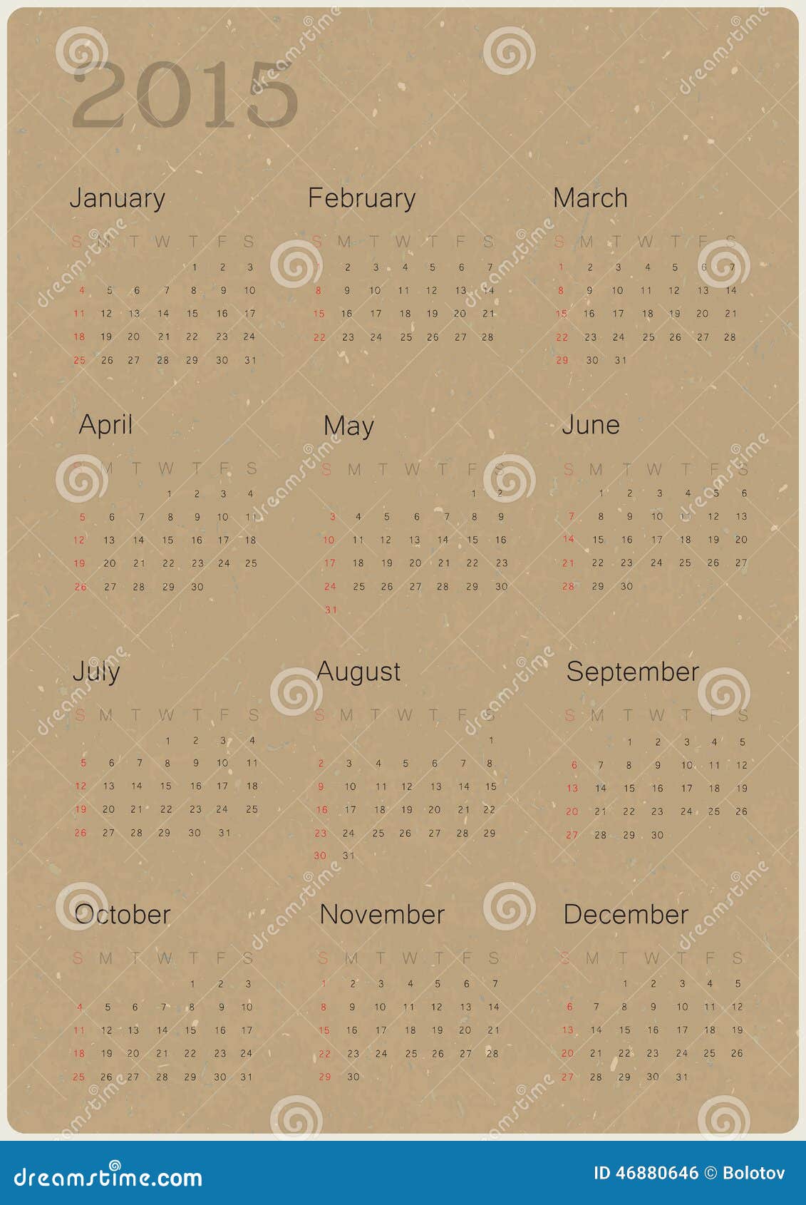 Calendar 2015 on Recycled Paper Texture, Stock Illustration ...