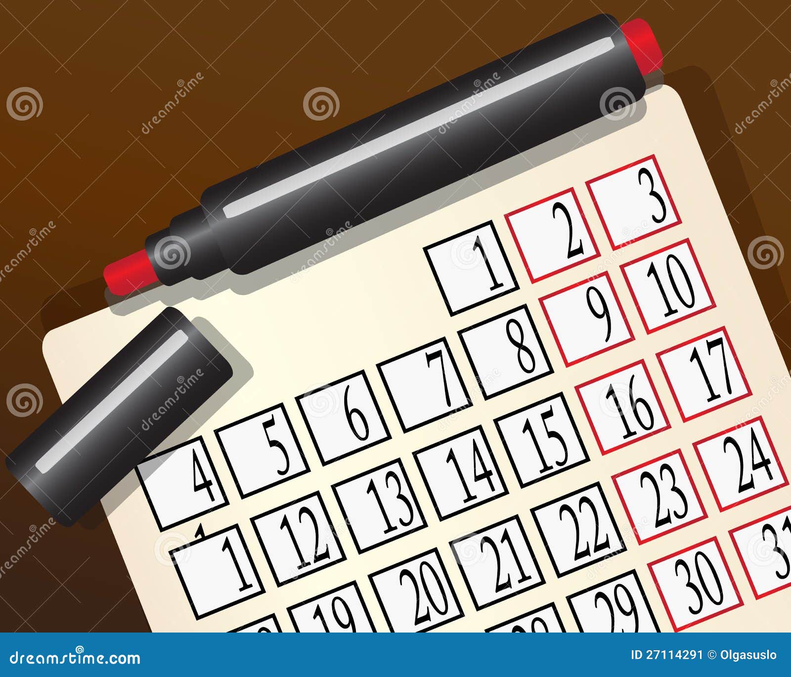 Calendar and a red marker stock illustration. Illustration of chart ...