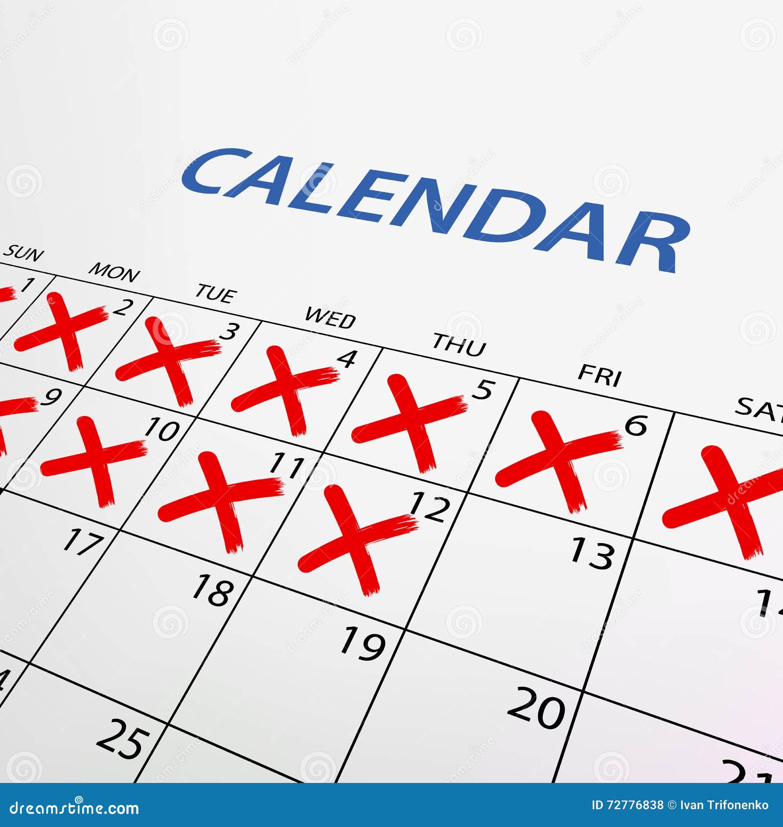 Calendar with Red Marks. Stock . Stock Vector - Illustration of square ...