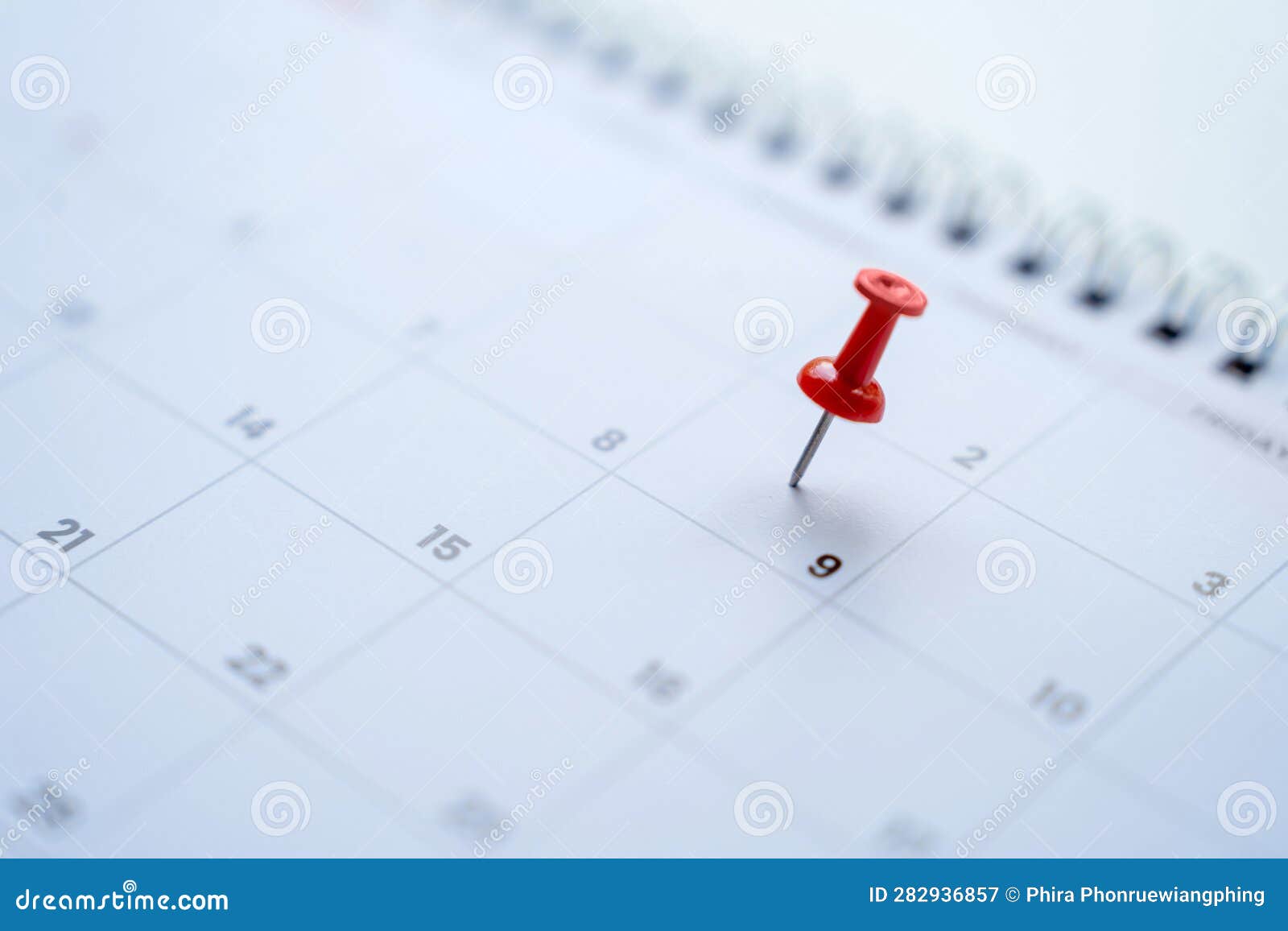 Calendar with Red Pins on the 9th, Mark the Date of the Event with a ...