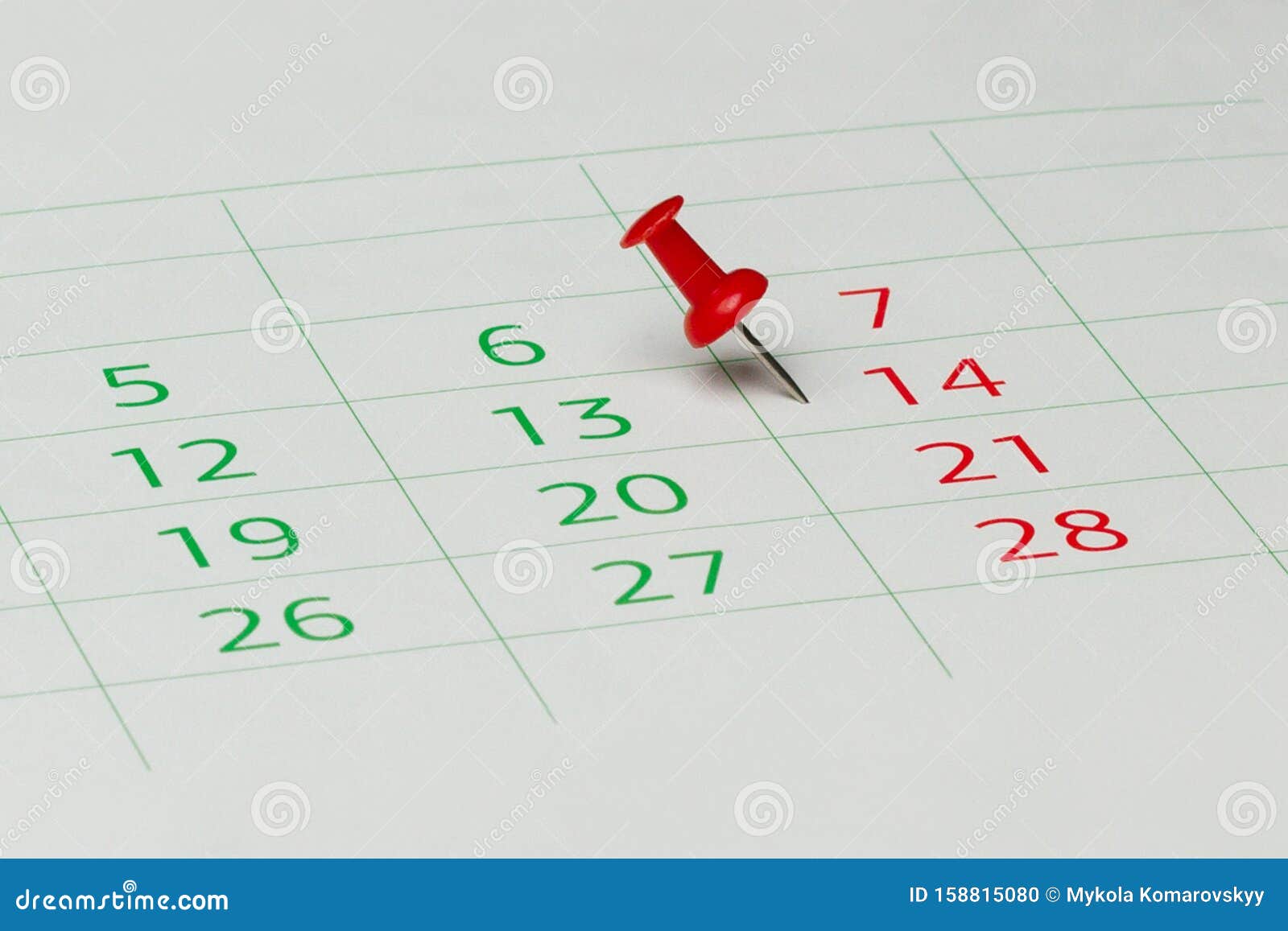 Calendar with push pin stock photo. Image of month, organizer - 158815080