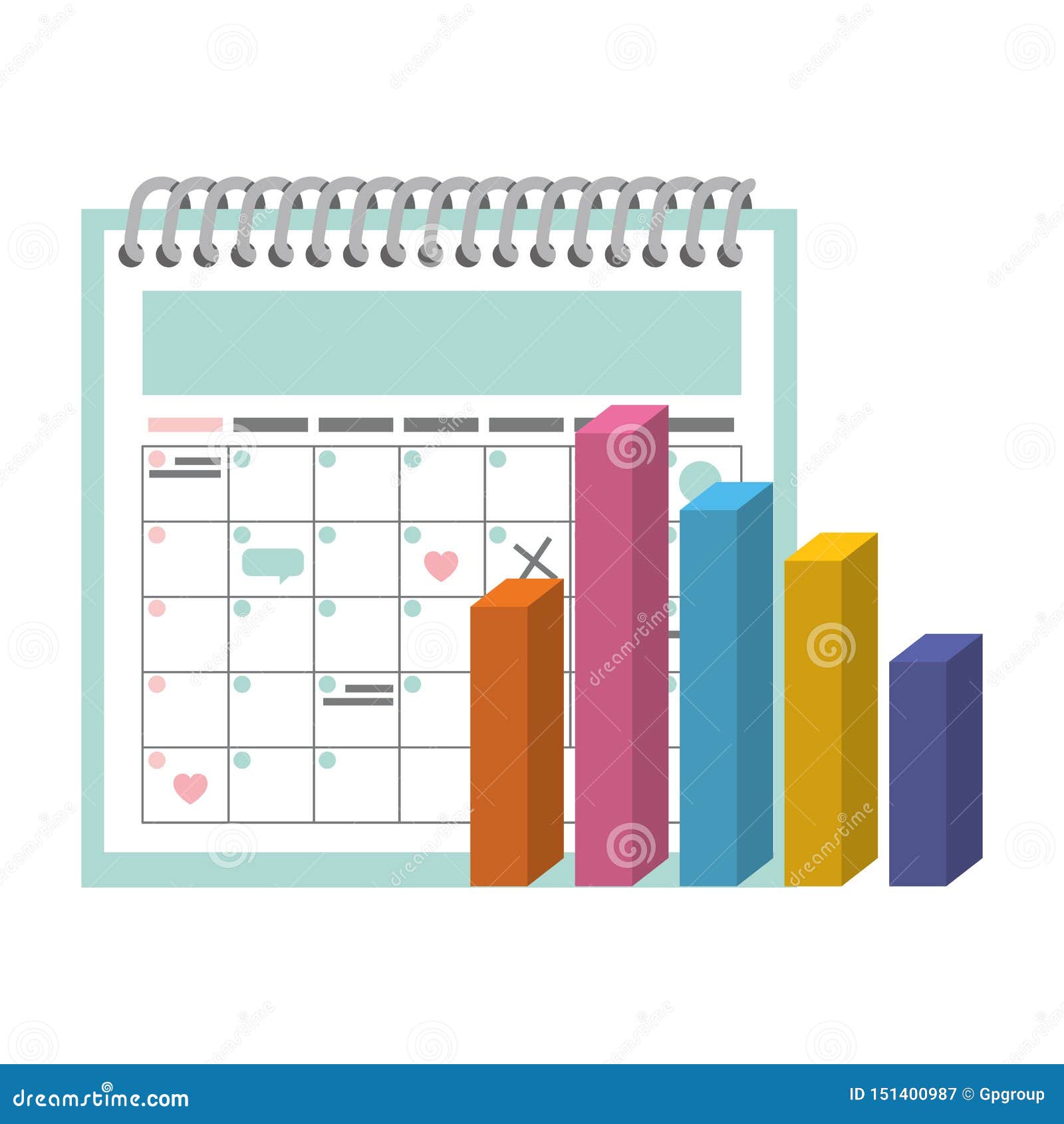 Calendar Reminder with Statistics Charts Isolated Icon Stock Vector ...