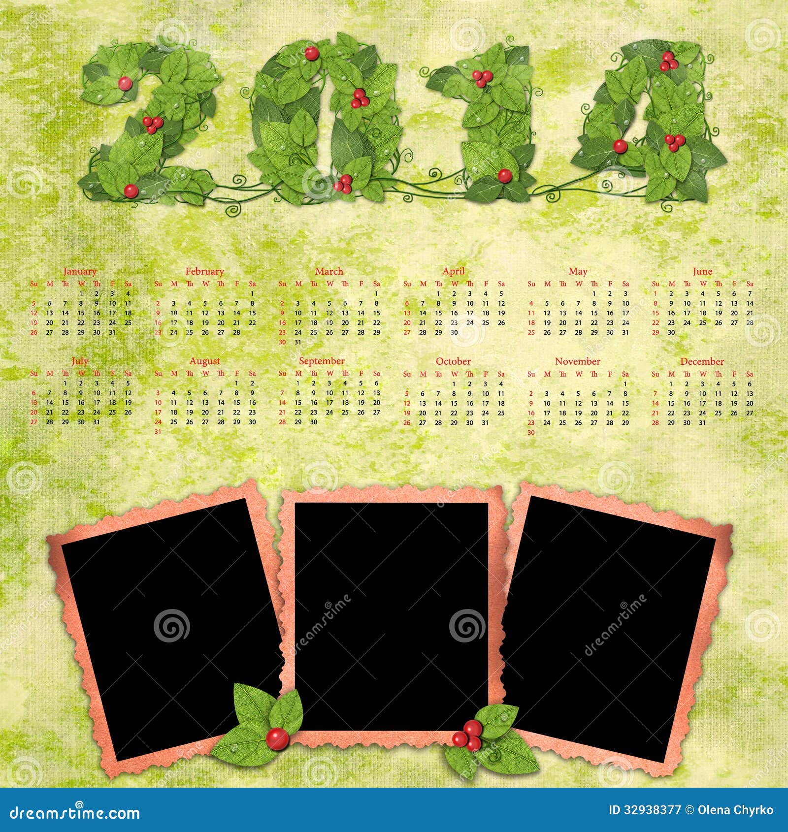 Calendar 2014 with a Retro Photo Frames Stock Illustration ...