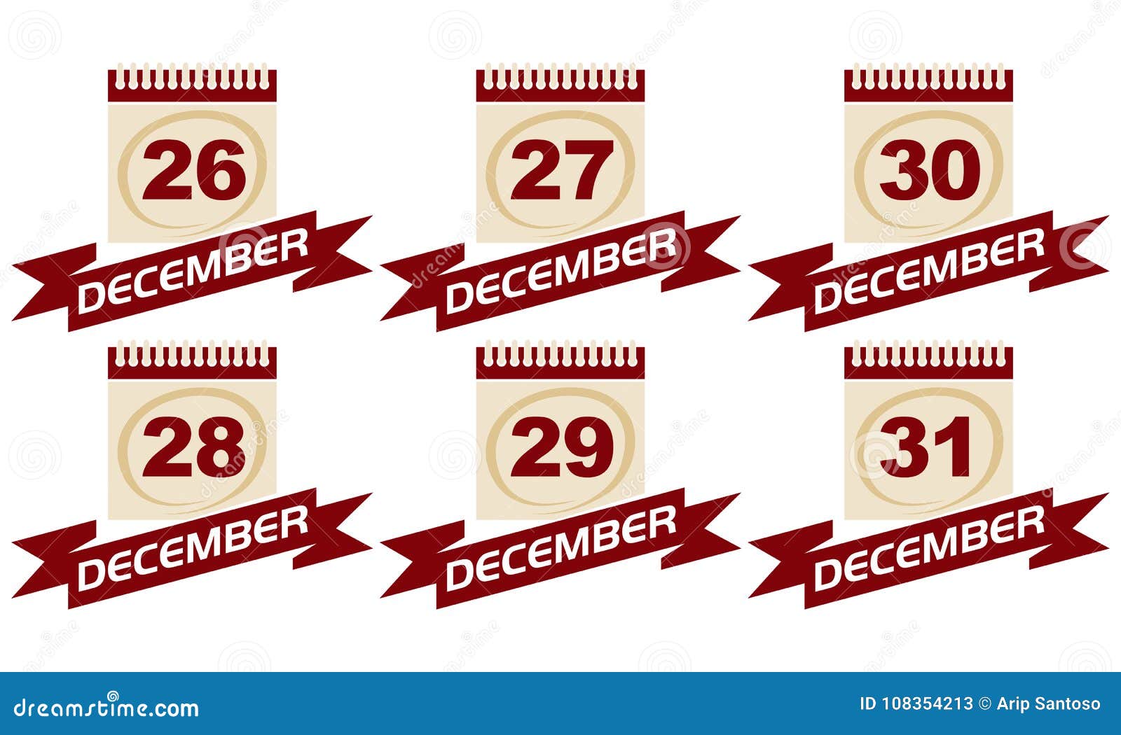 Calendar with Ribbon Set stock vector. Illustration of element - 108354213