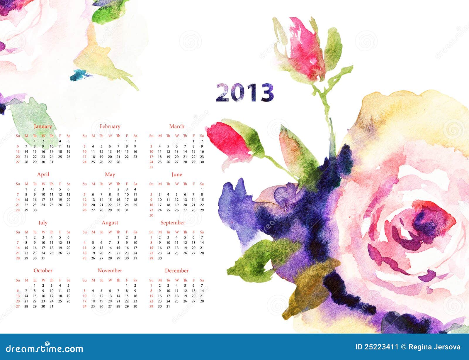 Calendar with Roses Flowers Stock Illustration - Illustration of plant ...