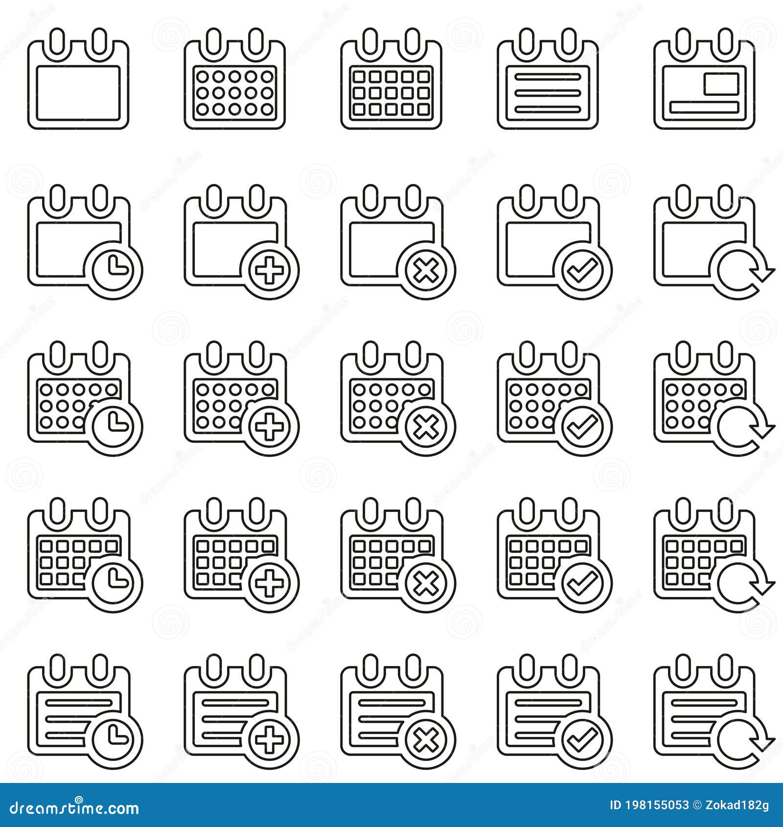 Calendar or Schedule Icons Thin Line Big Stock Vector - Illustration of ...