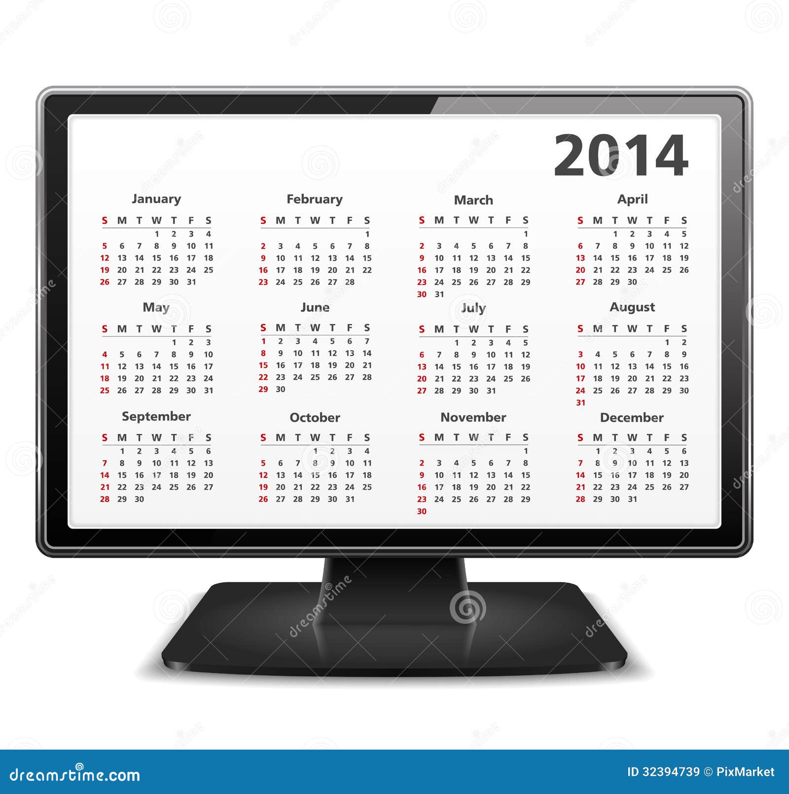 2014 Calendar stock illustration. Illustration of screen - 32394739