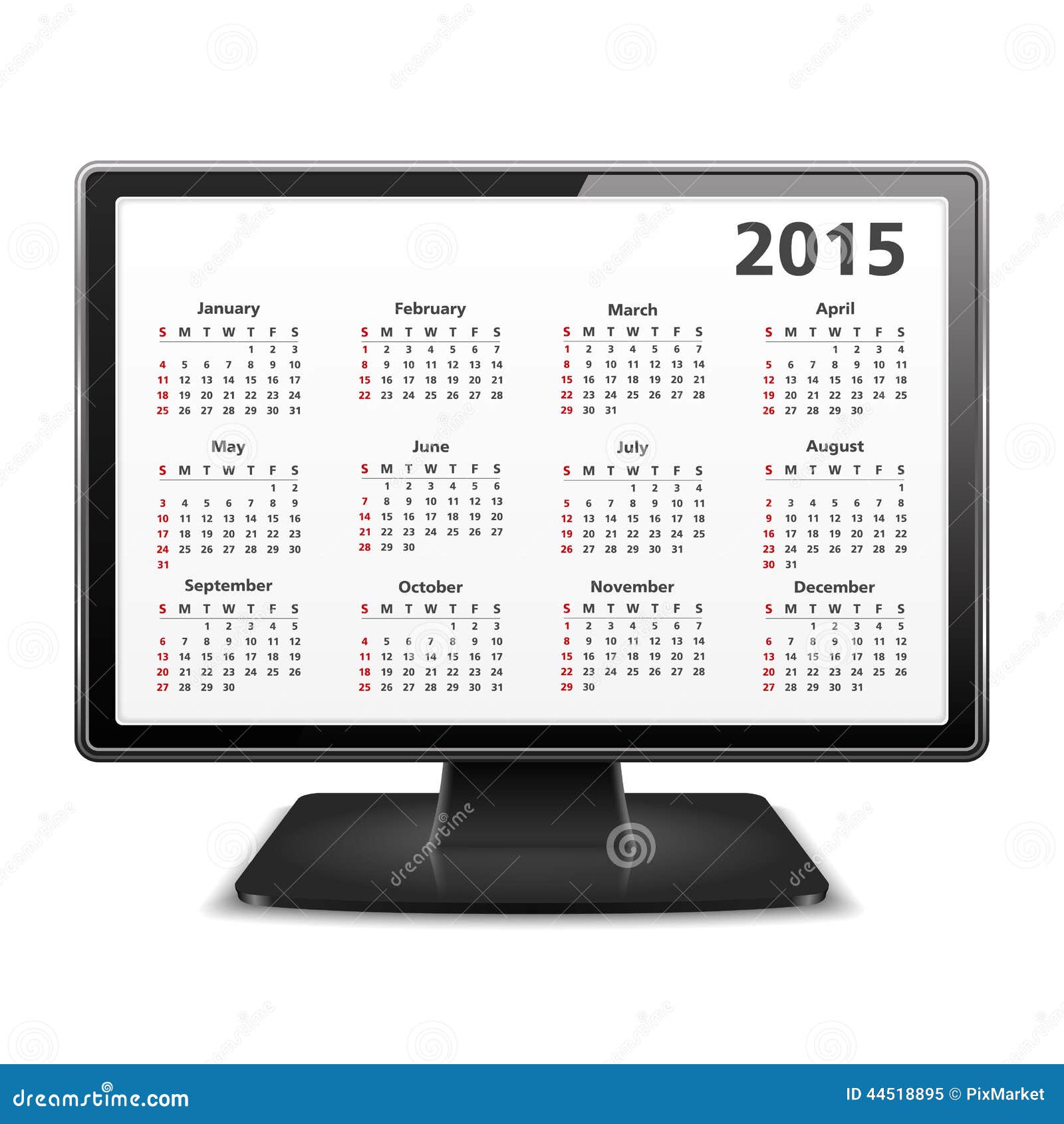 2015 Calendar stock vector. Illustration of month, grey - 44518895