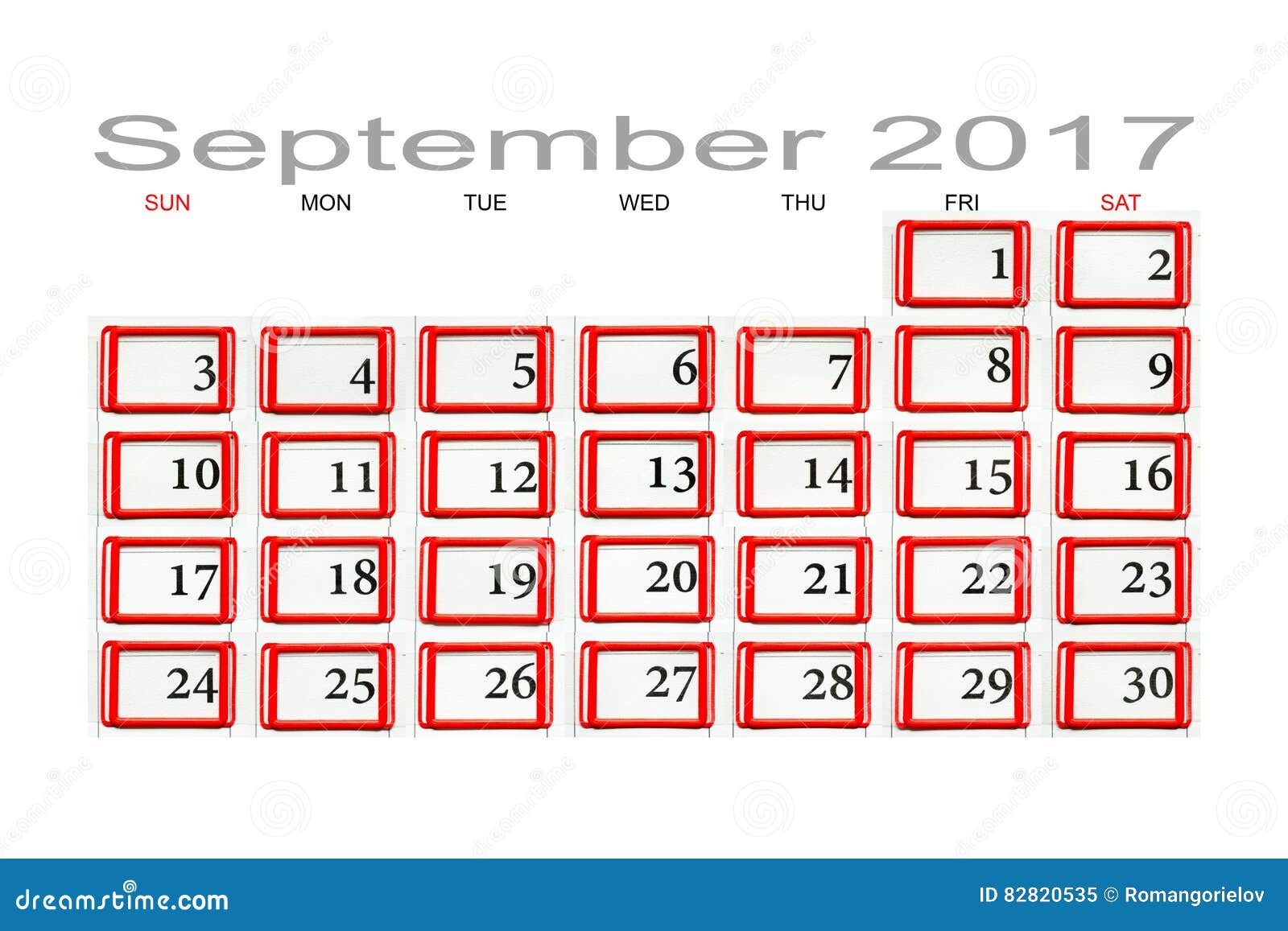 Calendar for September 2017 Stock Image - Image of office, black: 82820535