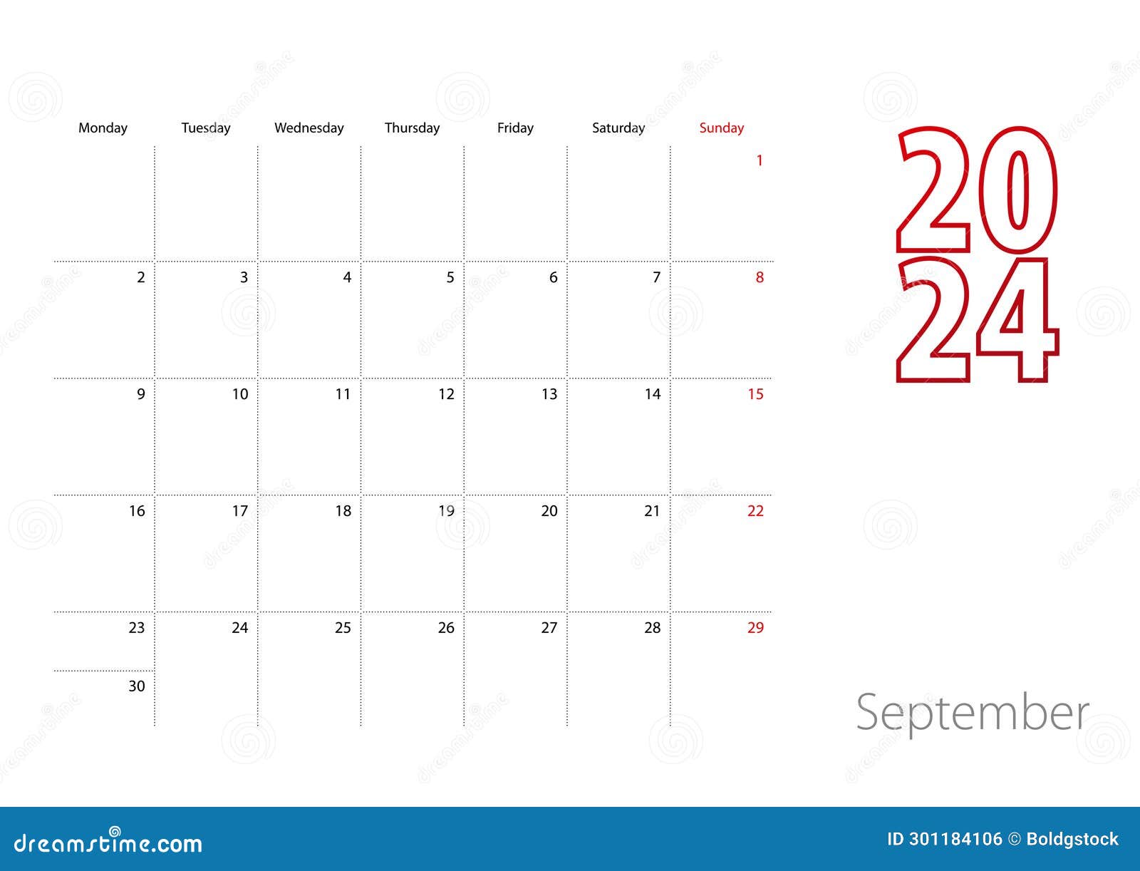 Calendar for September 2024 in Modern Design, Planner Template Stock ...