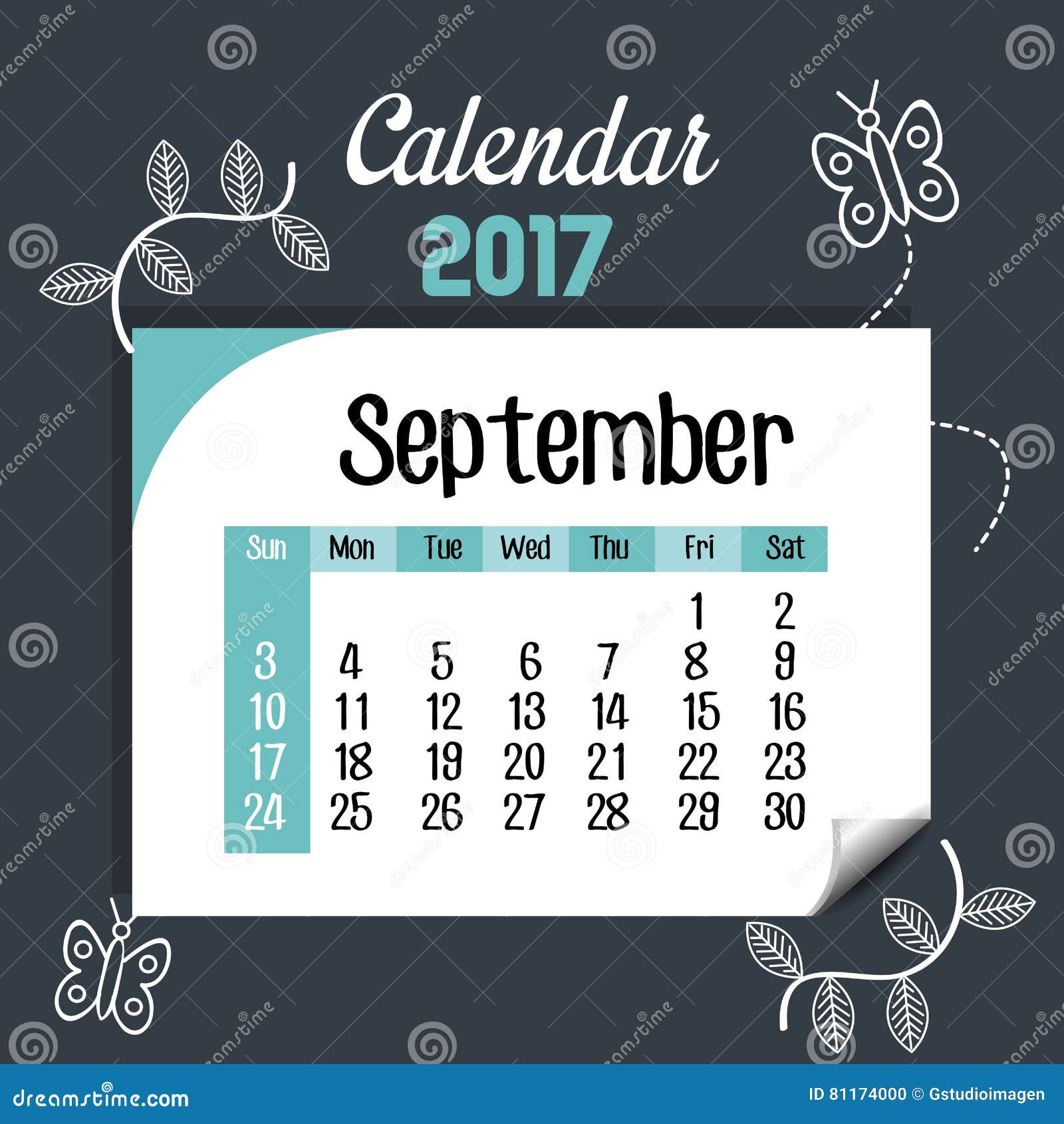 Calendar September 2017 Template Icon Stock Vector - Illustration of ...