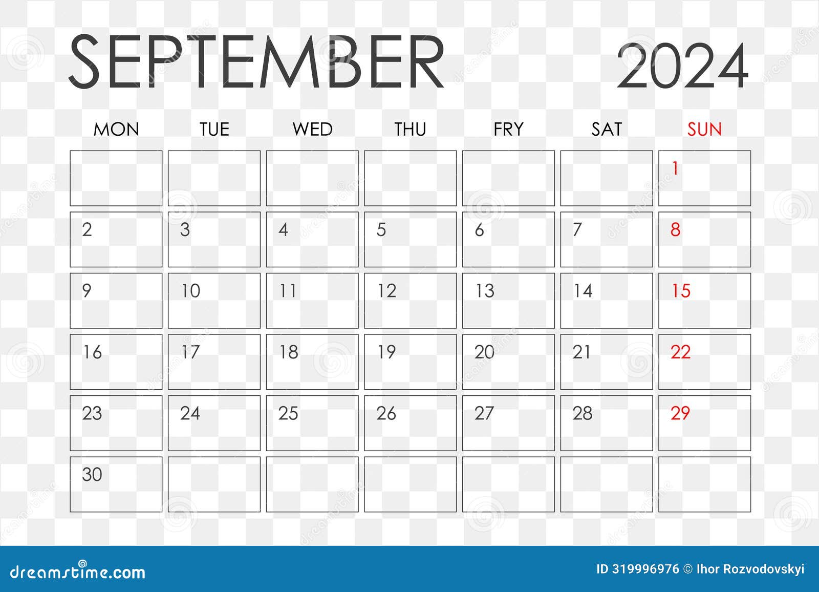 Calendar for September 2024. the Week Starts on Sunday. Stock ...