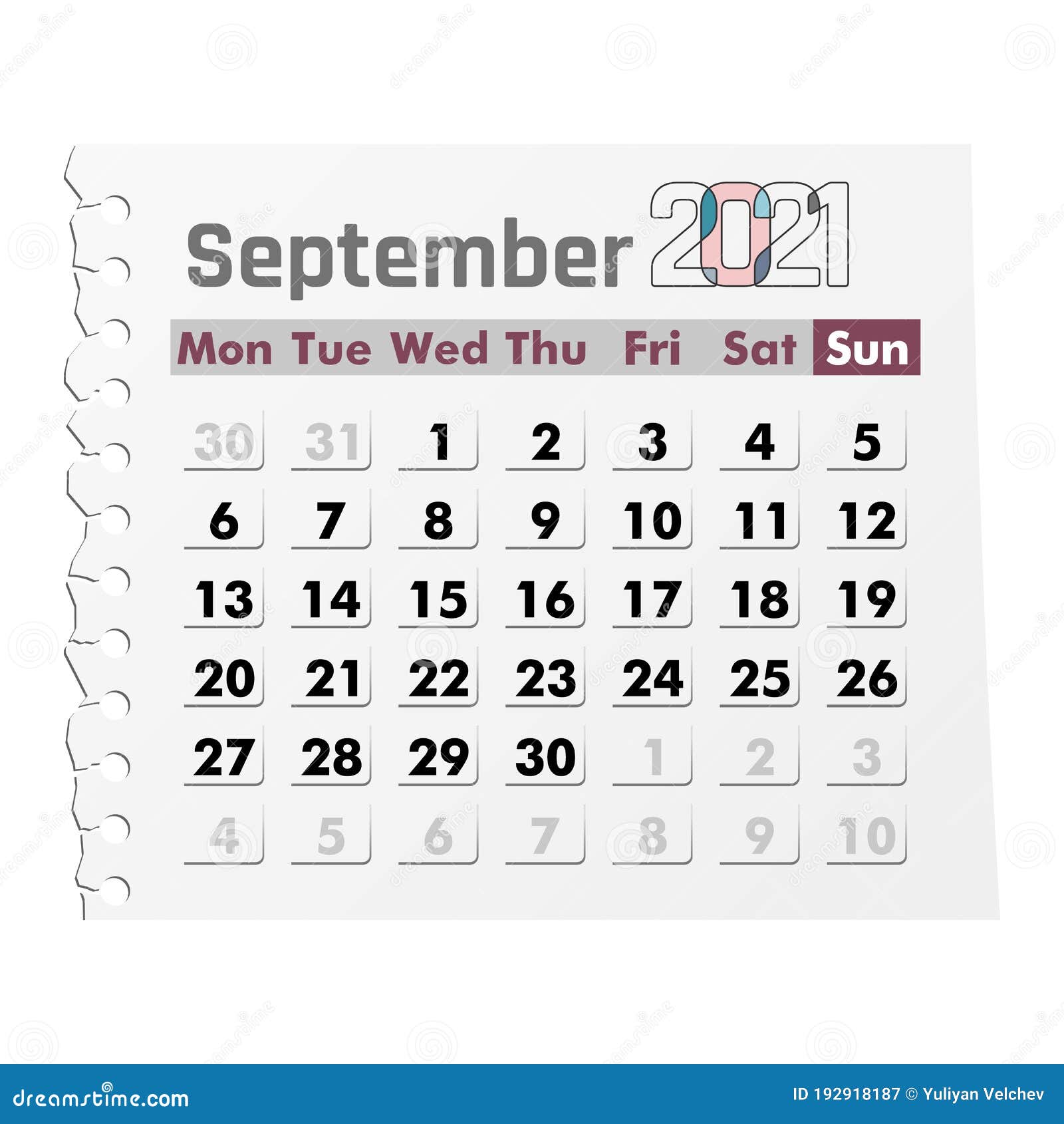 September 2021 Template. Desk Calender 2021 Year Design. Week Starts On ...