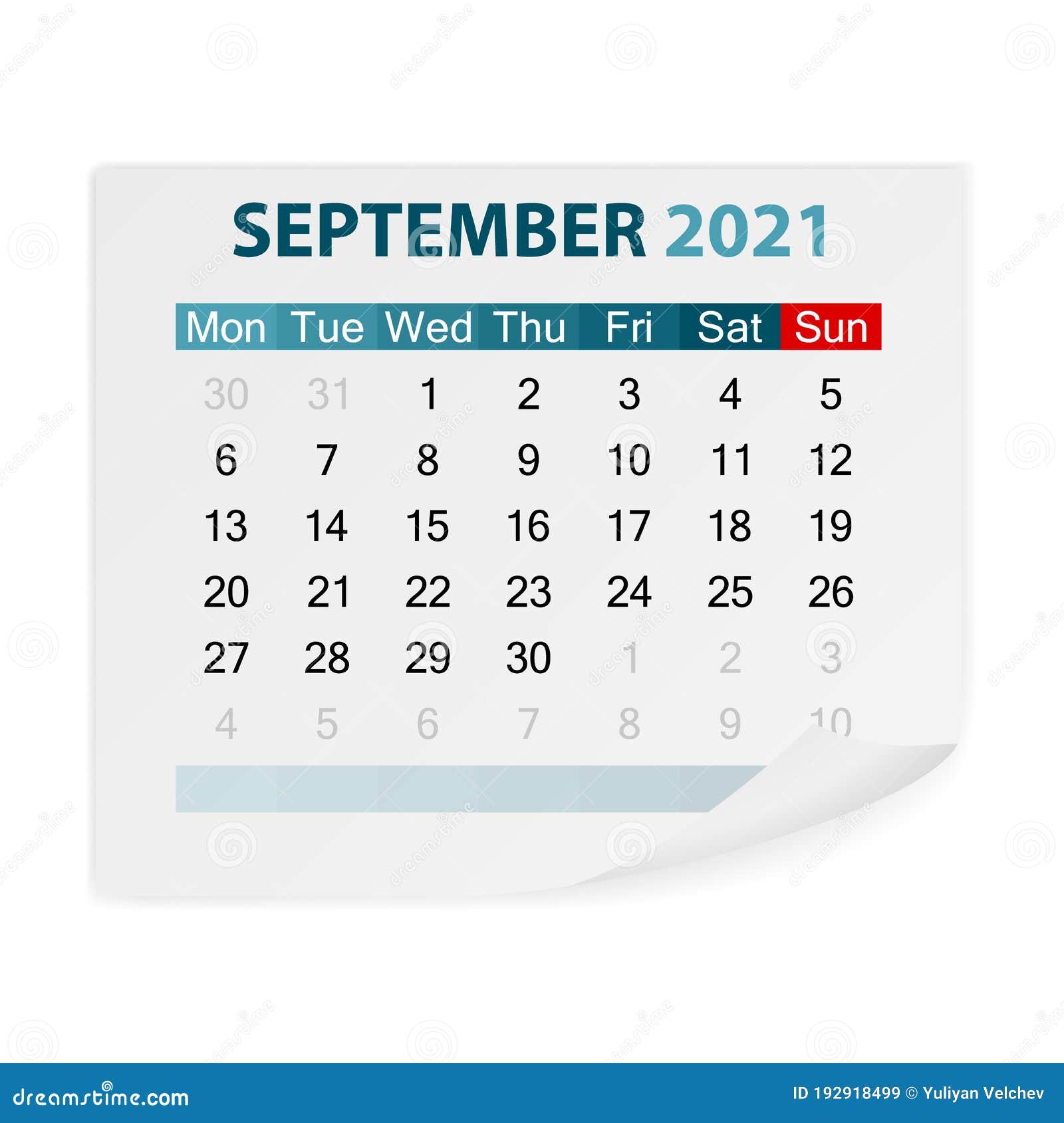 September 2021 Template. Desk Calender 2021 Year Design. Week Starts On ...