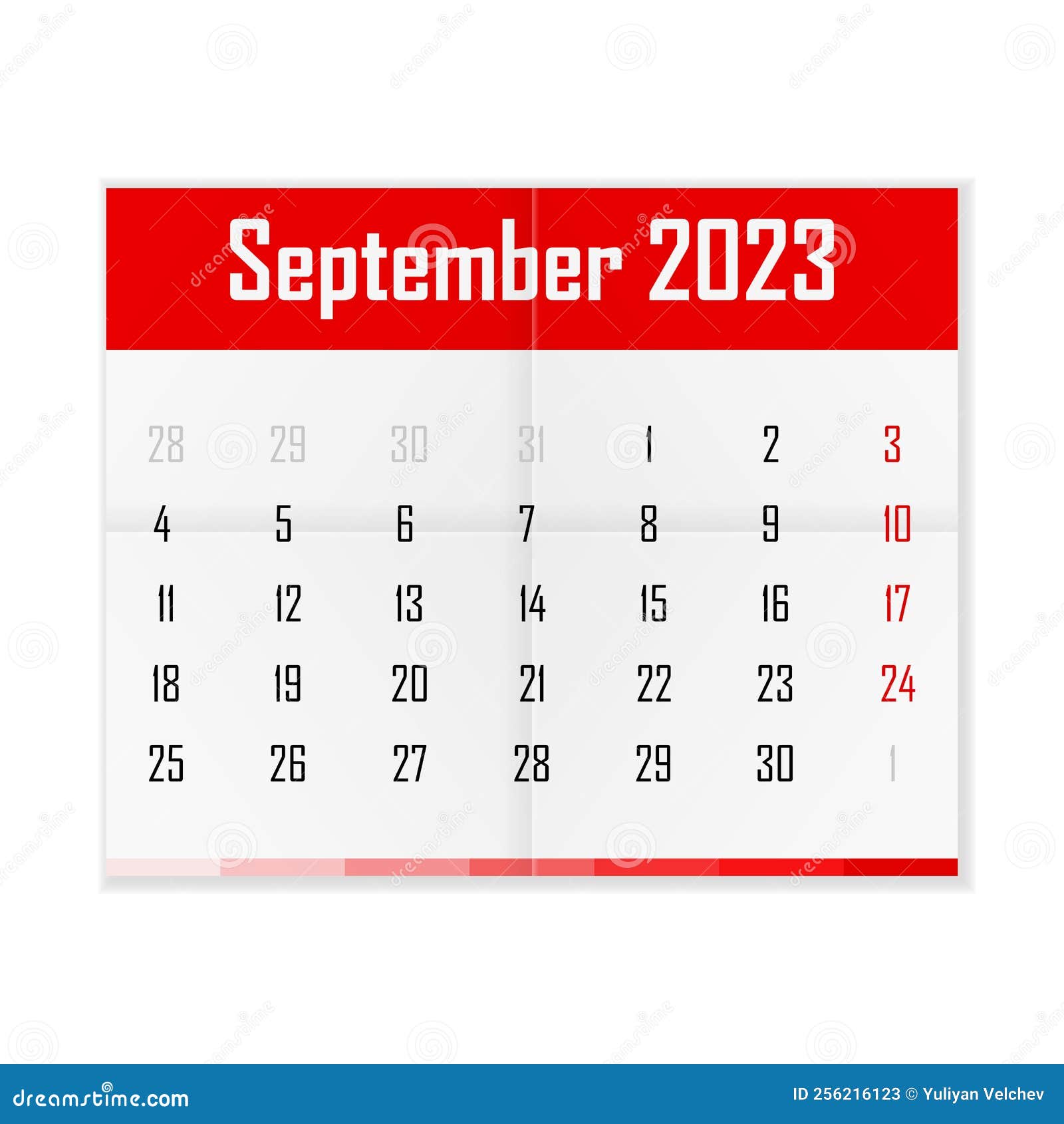 September 2023-Calendar 2023 Template Vector On Green Background, Week ...