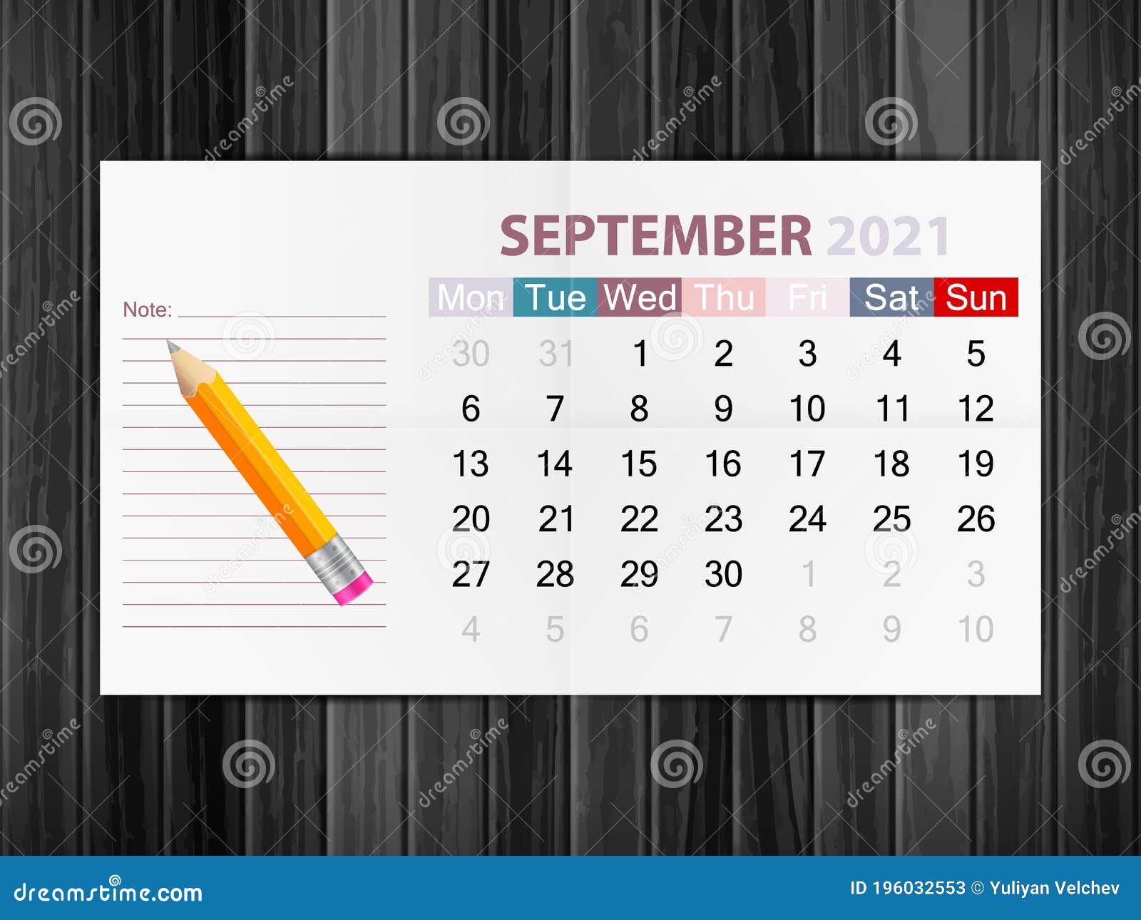 September 2021 Template. Desk Calender 2021 Year Design. Week Starts On ...