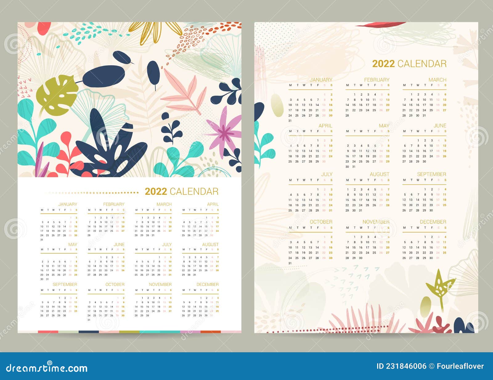 Calendar 2020. Set of 2 Printable Creative Templates Stock Vector ...