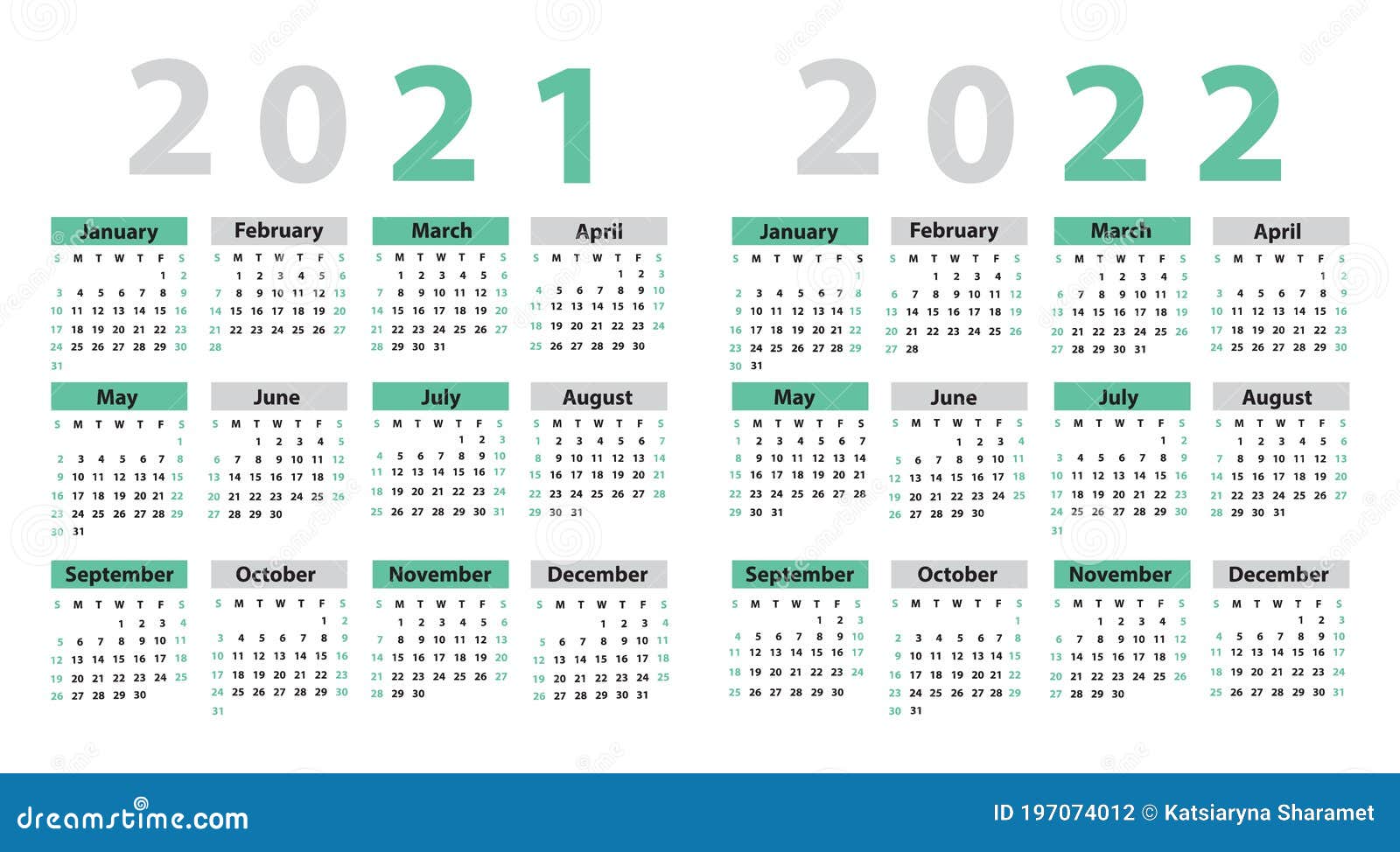 Calendar Set 2021 2022 Starting from Sunday. Vector Stock Vector ...