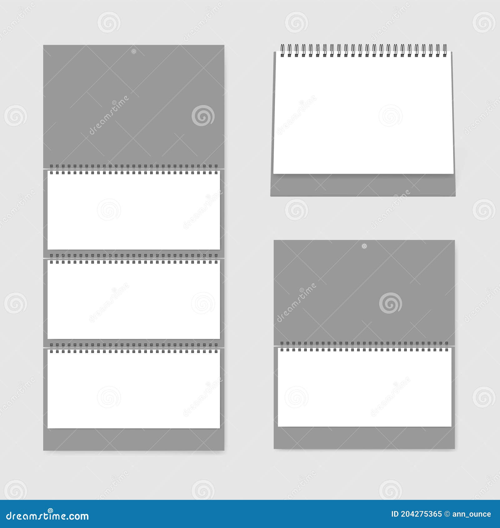 Calendar Set Template. Blank Wall and Desk Spiral Calendars Front View ...