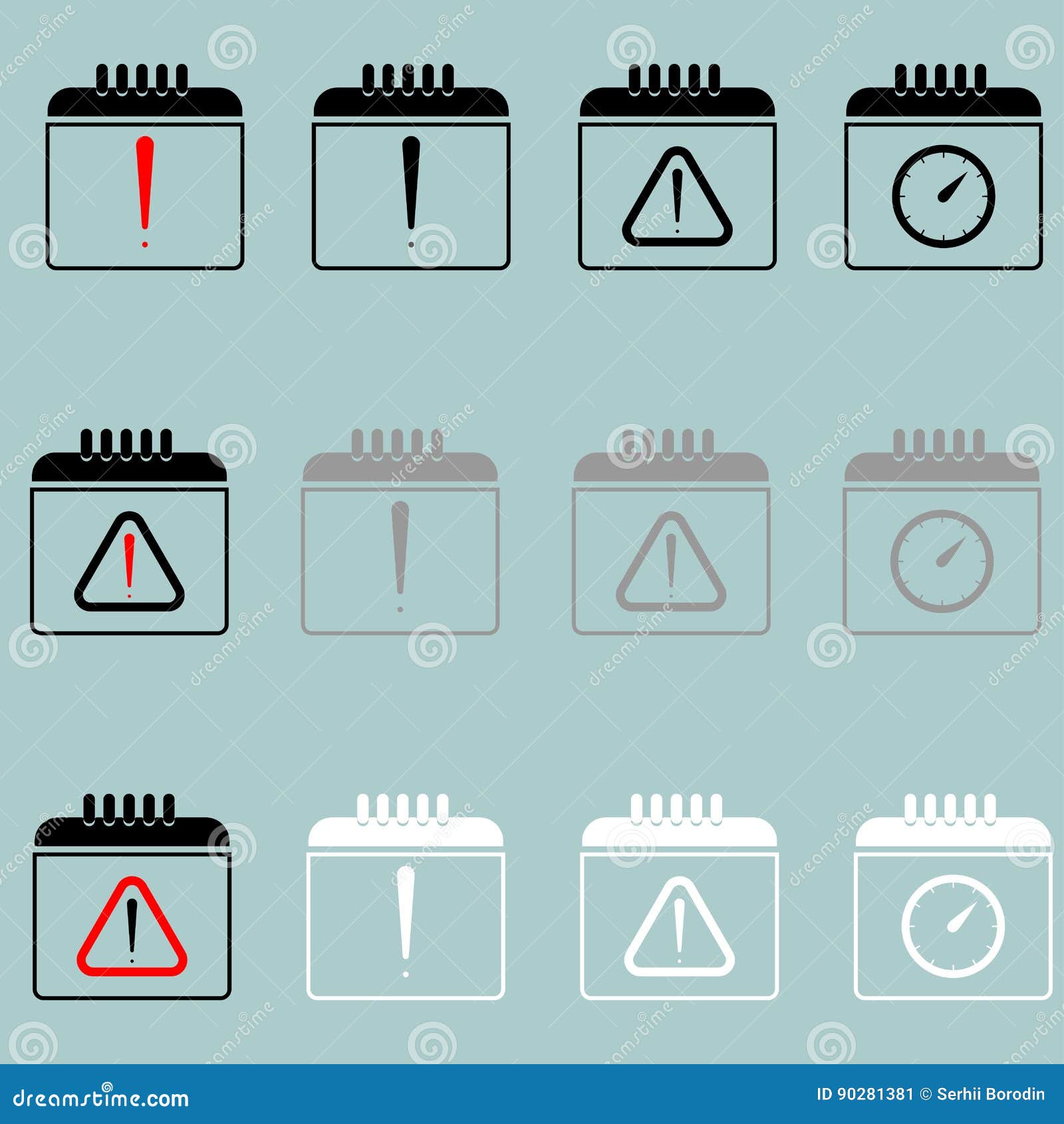 Calendar with Sign Attention Clock Icon. Stock Vector - Illustration of ...