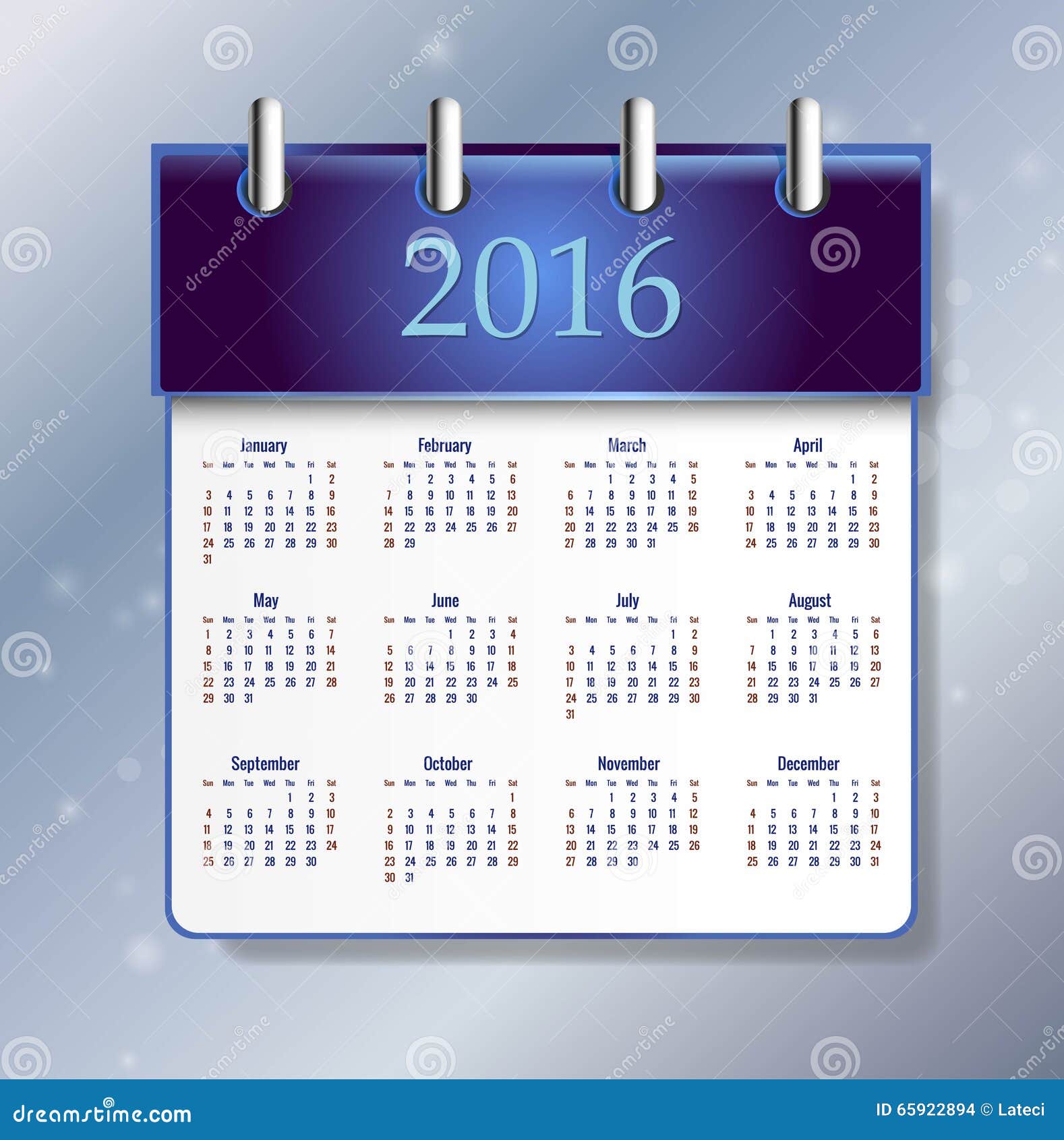 2016 Calendar Simple Design Stock Vector - Illustration of basic ...