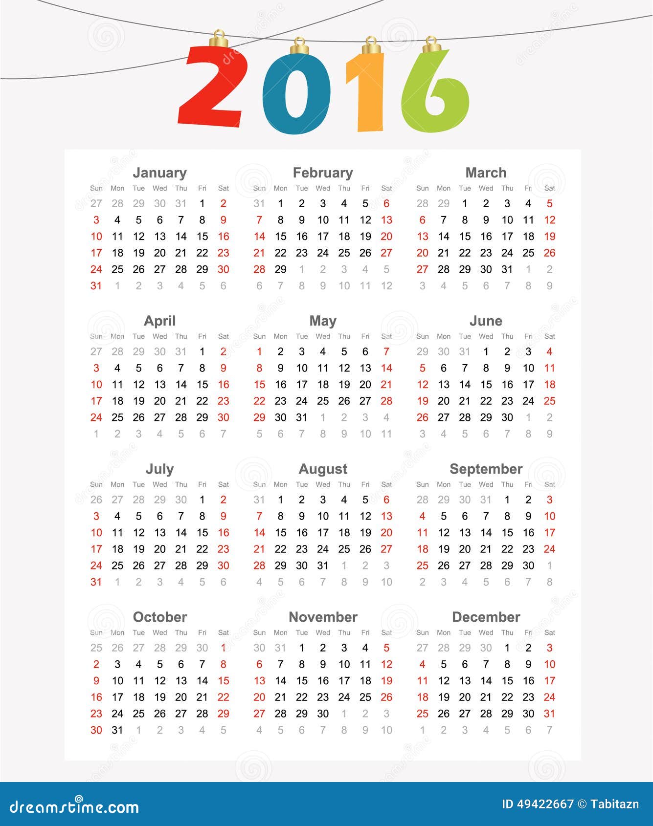 Calendar 2016, Simple Modern Design, Illustration Stock Vector ...