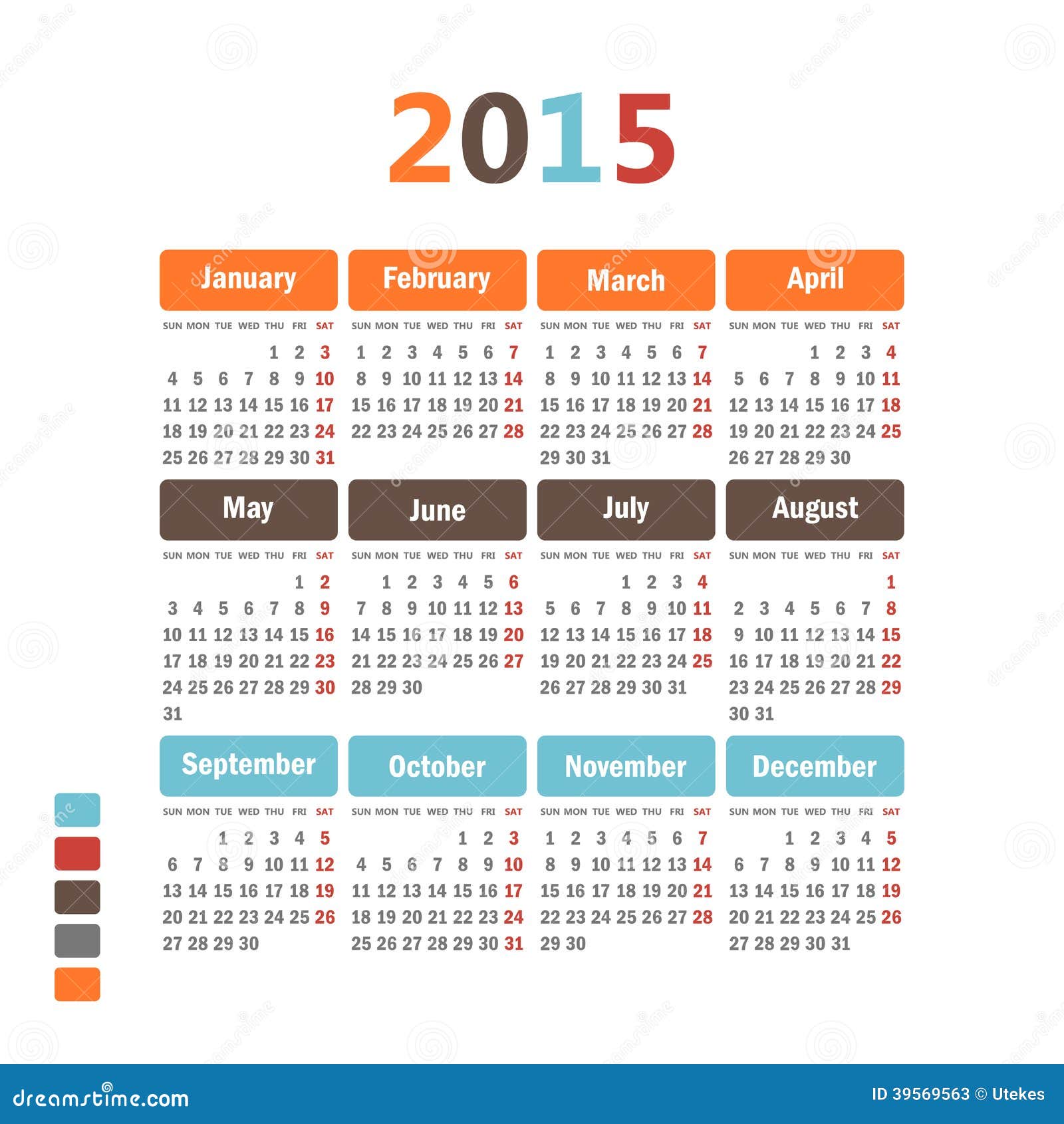 Calendar 2015. stock vector. Illustration of calendar - 39569563