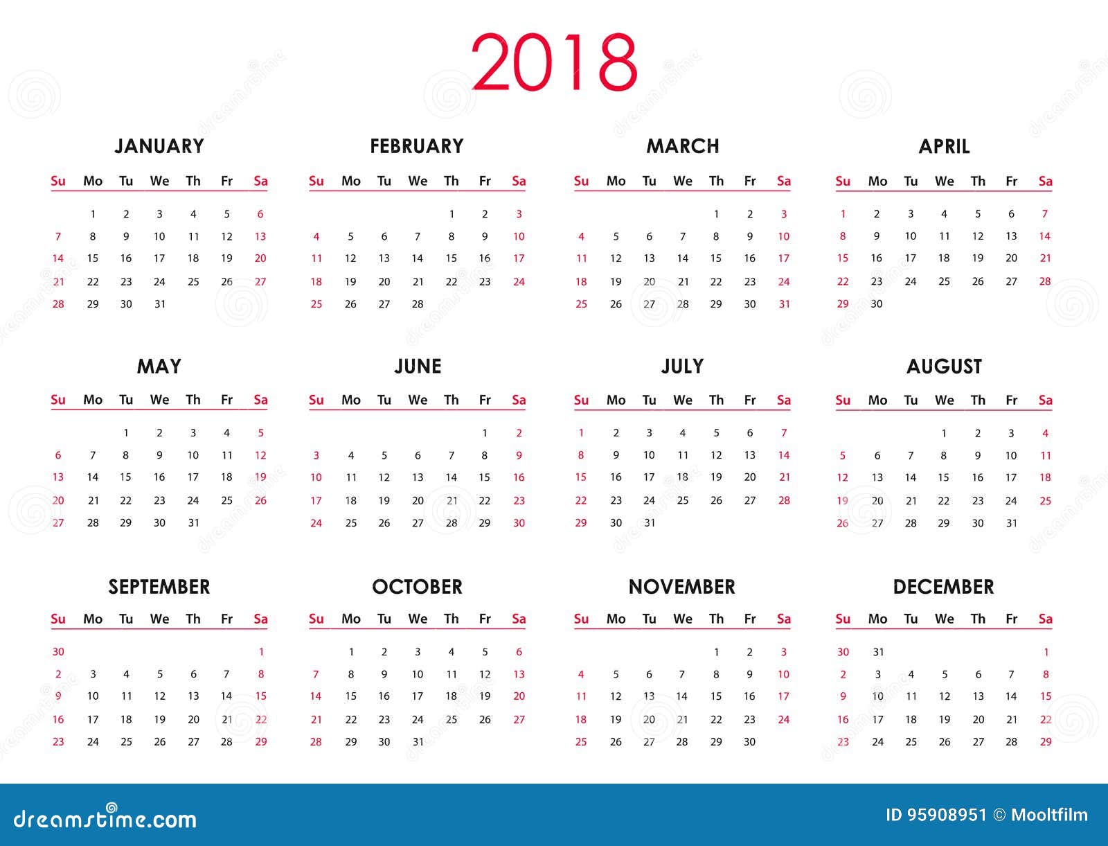 The 2018 calendar stock vector. Illustration of modern - 95908951