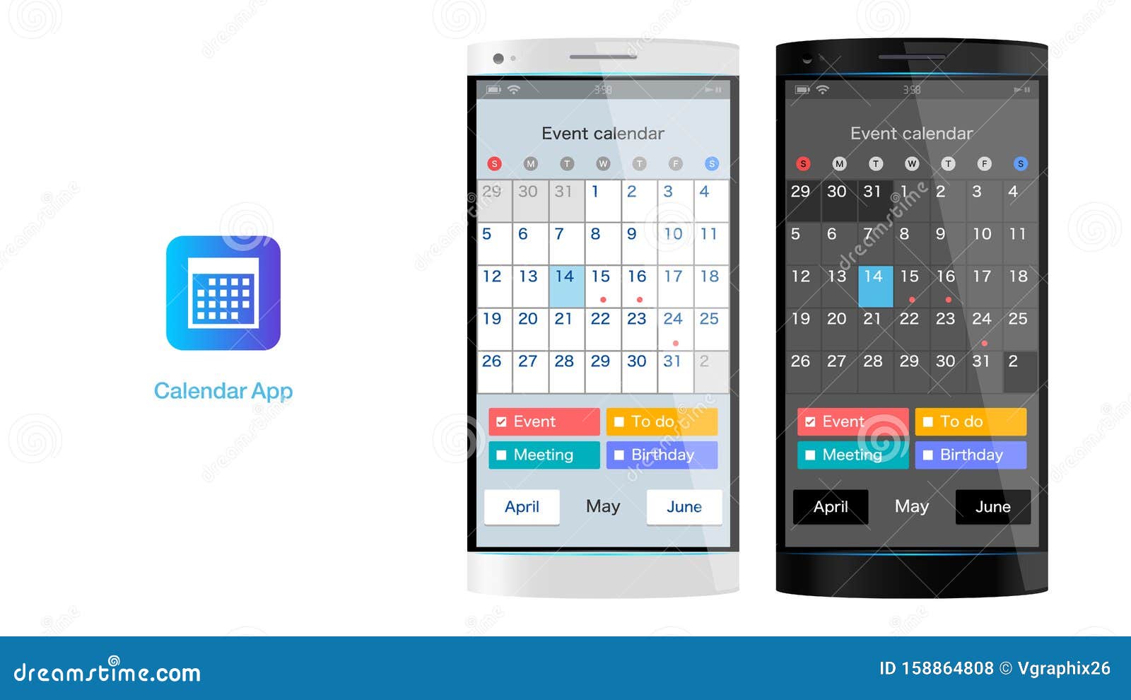 Calendar smartphone app stock vector. Illustration of lite - 158864808