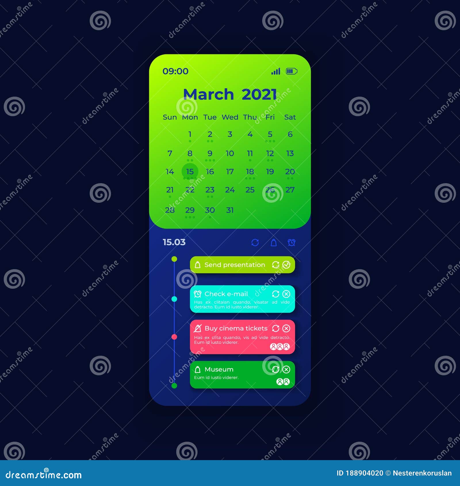Calendar Smartphone Interface Vector Template Stock Vector ...