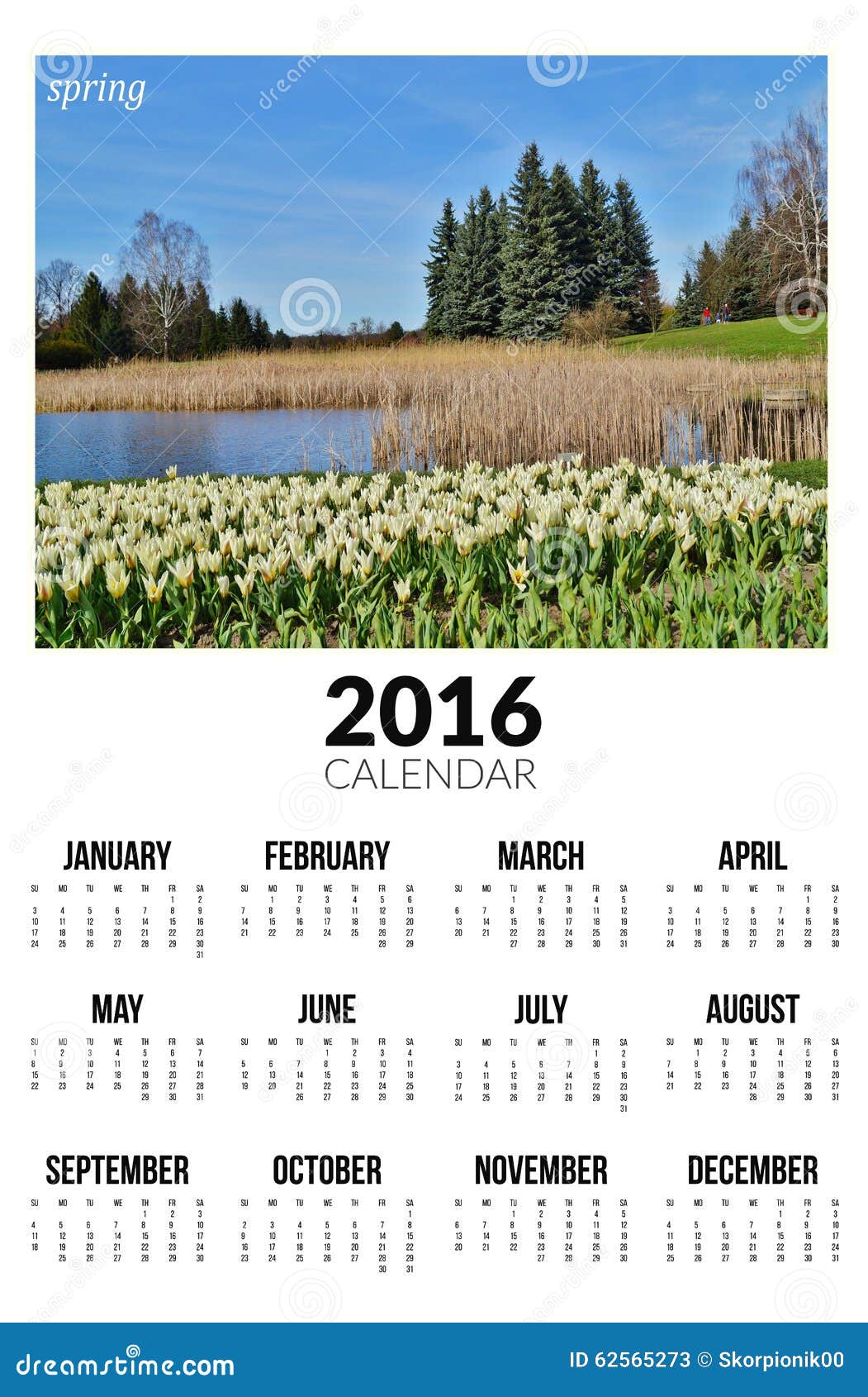 Calendar for 2016..Spring Landscape Stock Image - Image of diary, place ...