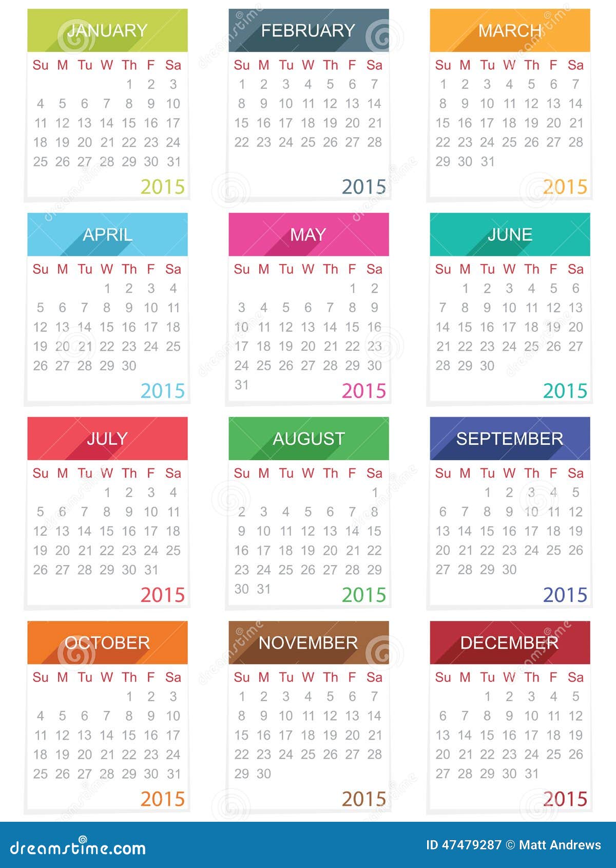 Calendar 2015 stock vector. Illustration of monthly, number - 47479287