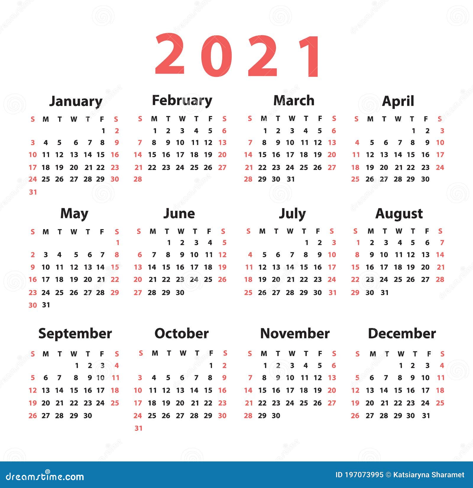 Calendar 2021 Starting from Sunday. Vector Stock Vector - Illustration ...